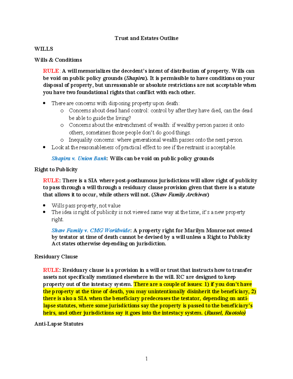 Trust and Estates Outline 2023: Key Rules and Case Summaries - Studocu