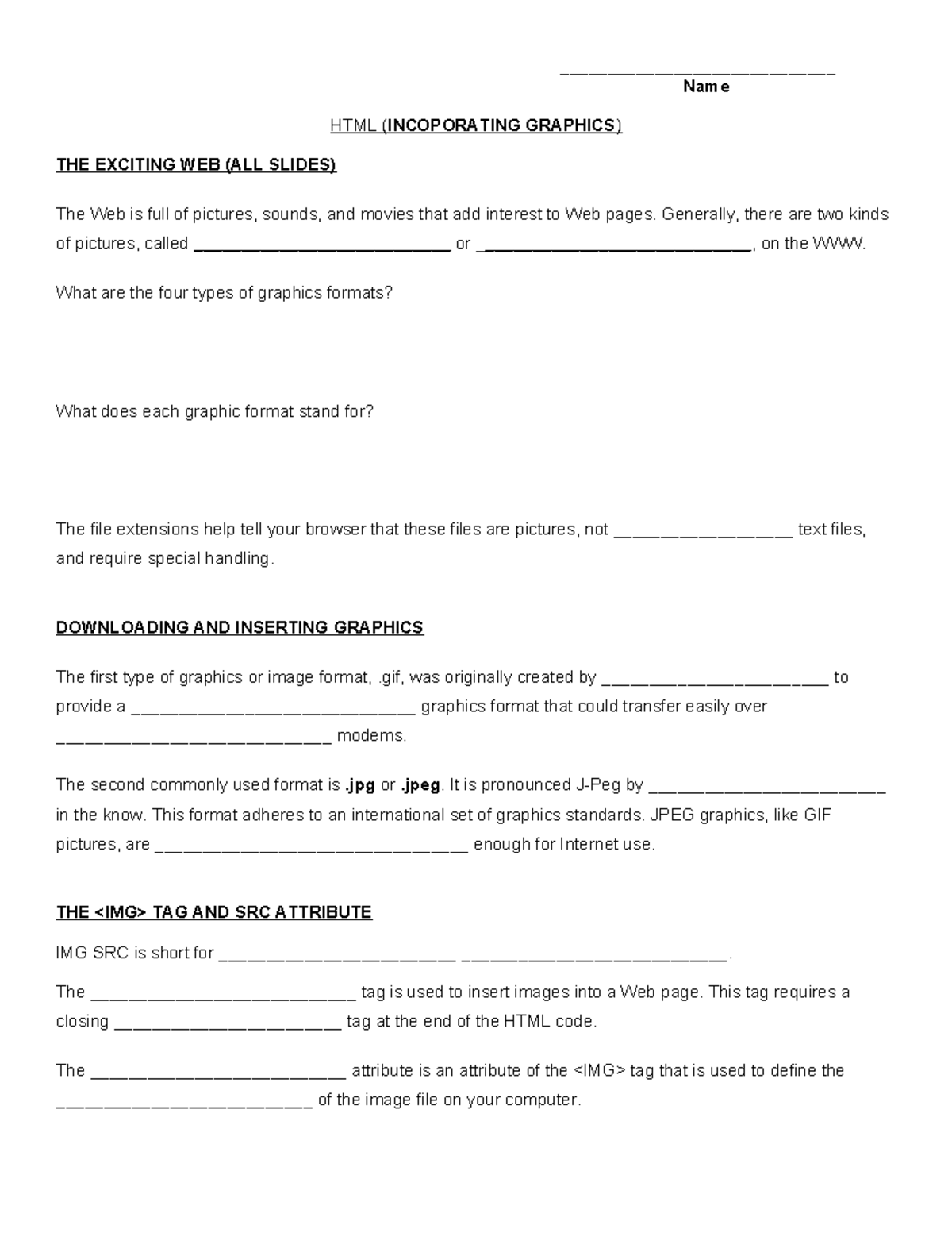 HTML Worksheet: Incorporating Graphics in Web Design (All Slides) - Studocu