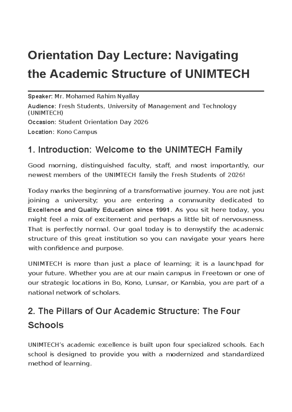 UNIMTECH 2026 Orientation Day Lecture: Navigating Academic Success ...