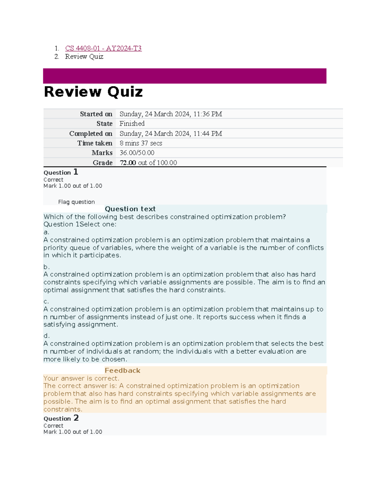 CS 4408 Review Quiz Part 1: Key Concepts and Answers - Studocu