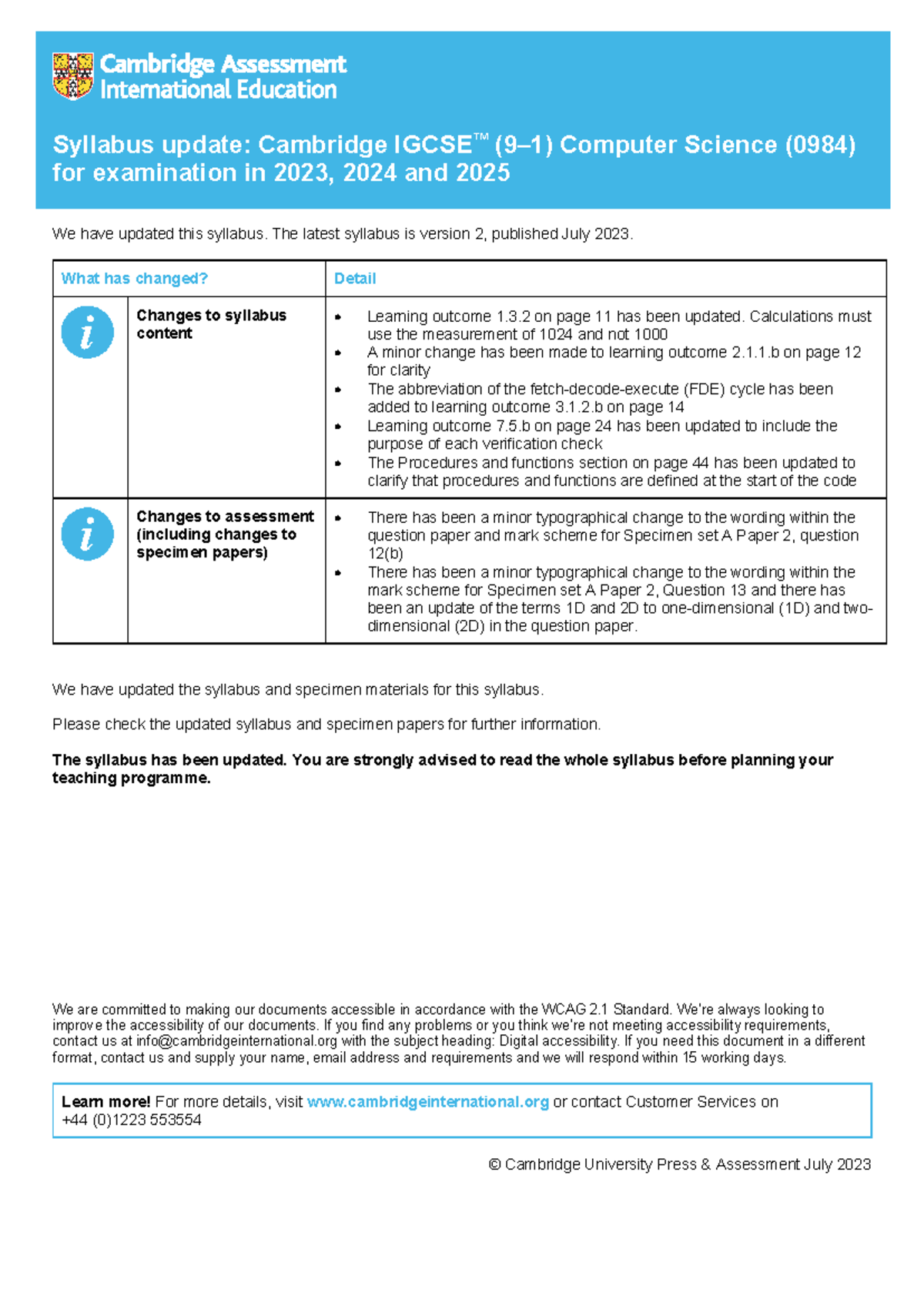 687552 2023 2025 syllabus update - Syllabus update: Cambridge IGCSE™ (9 ...