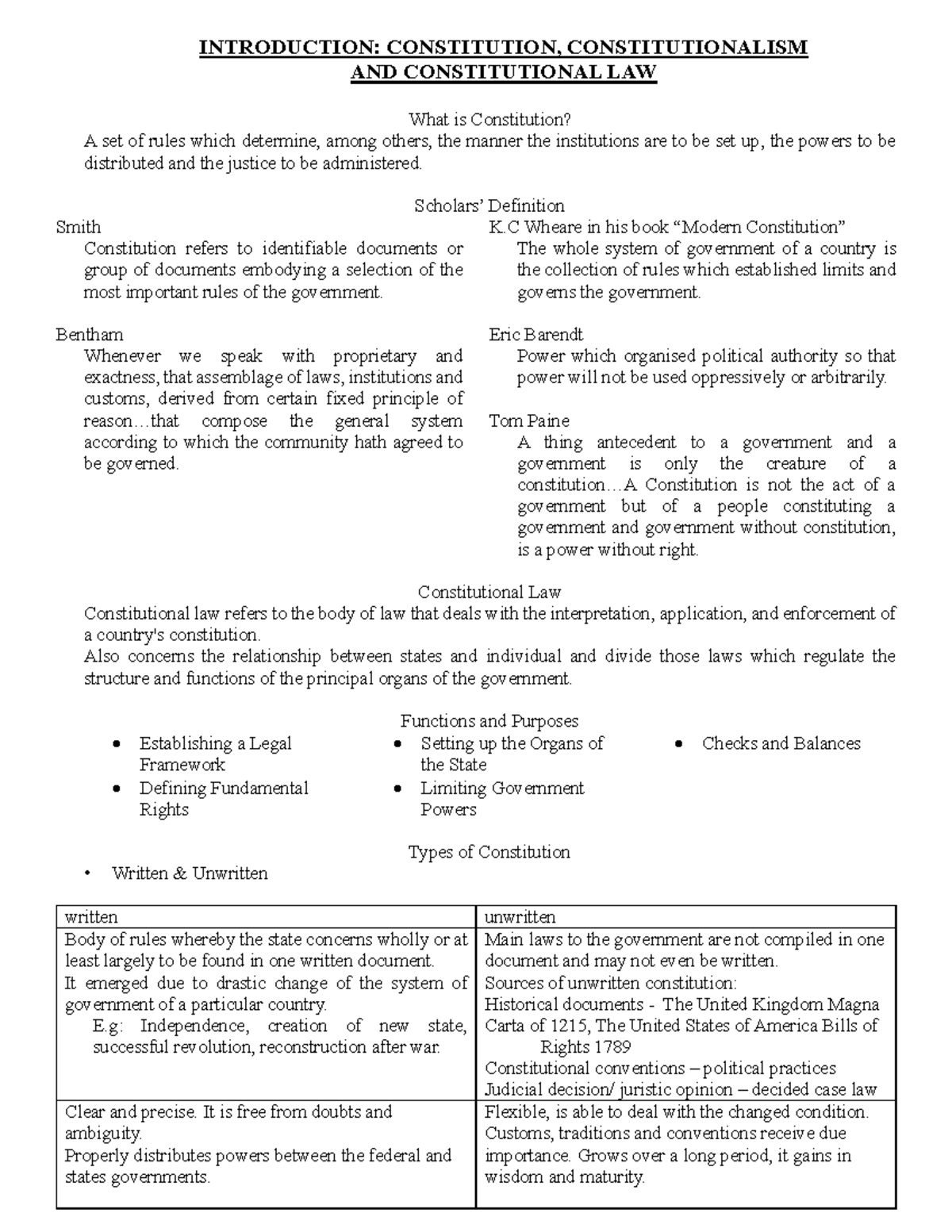 Constitutional Law and Principles: Core Notes for LAW101 Course - Studocu