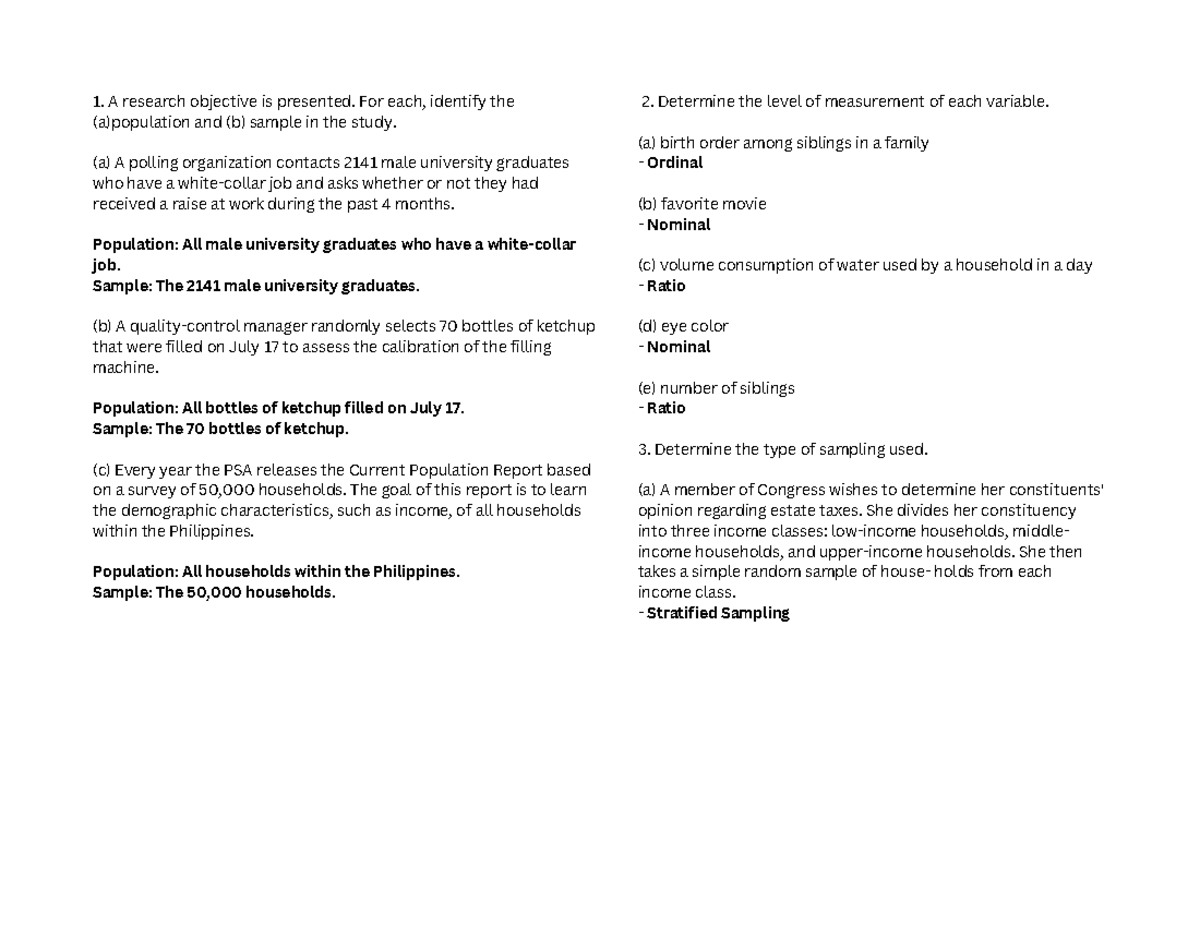 Problem set MMW - A research objective is presented. For each, identify ...