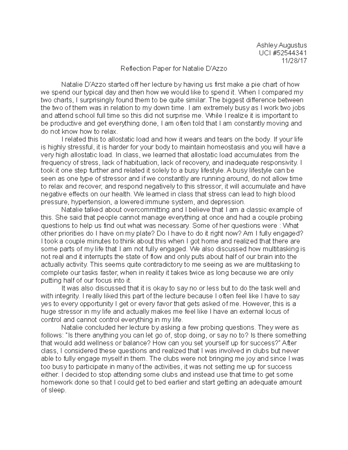 Guest speaker reflection paper - Ashley Augustus UCI Reflection Paper ...