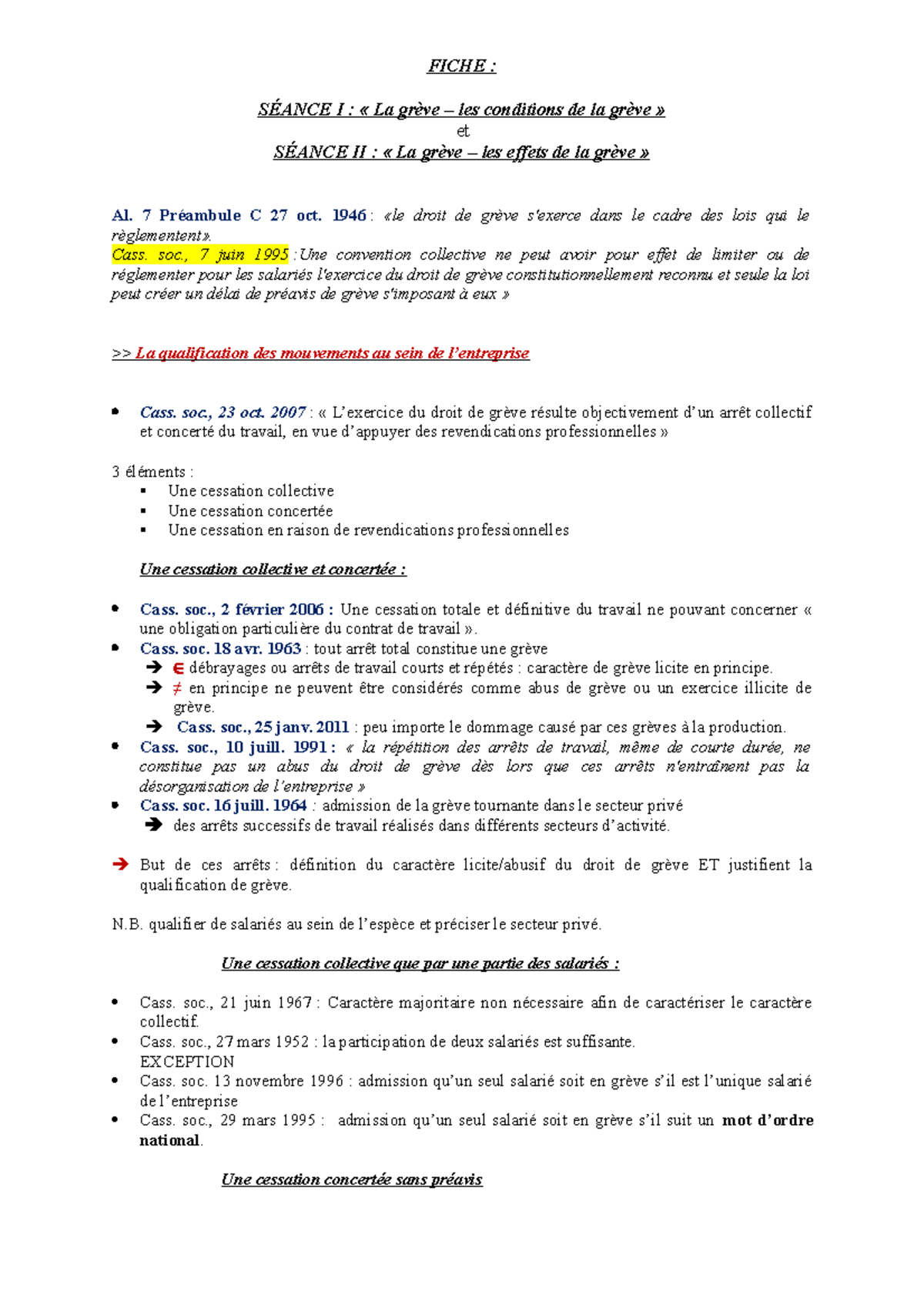 Fiche La grève - FICHE : SÉANCE I : « La grève – les conditions de la ...
