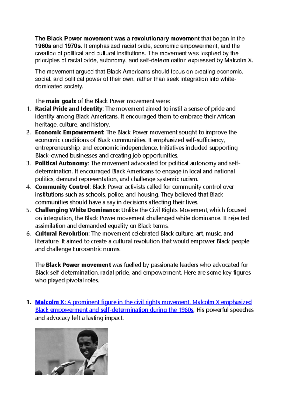 The Black Power Movement: Key Principles and Influential Leaders - Studocu