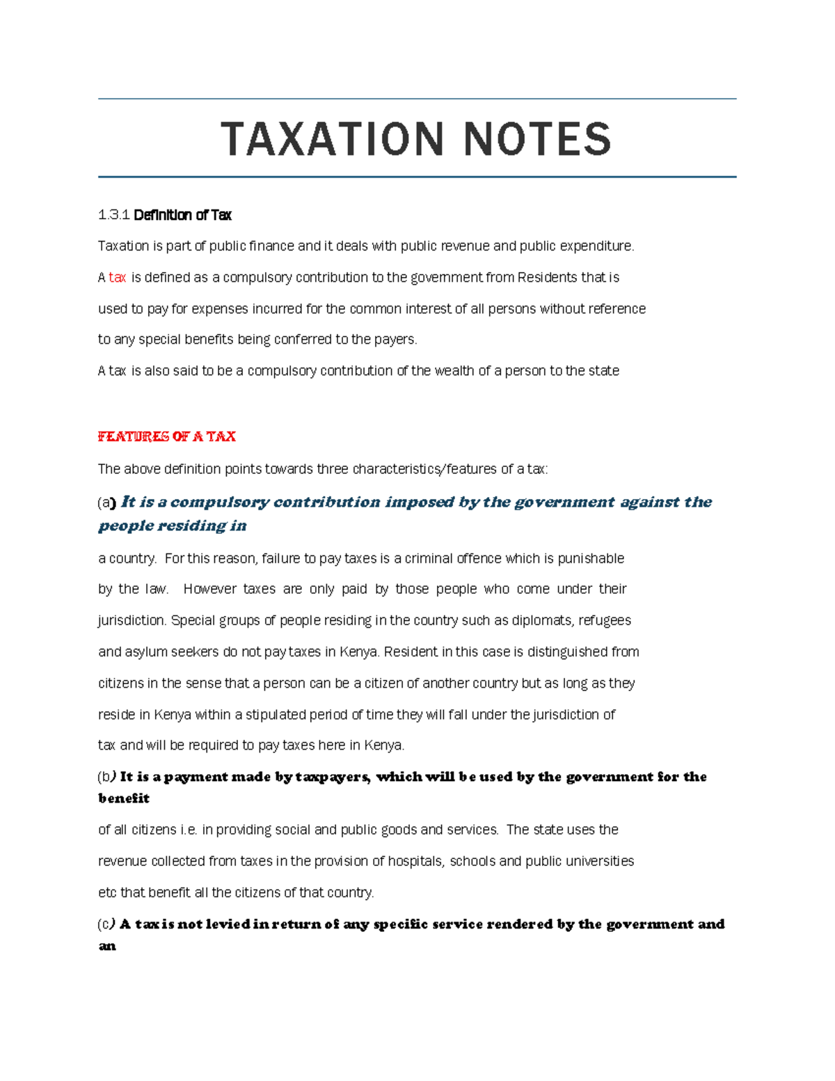 Taxation Overview: Key Concepts and Principles Explained - Studocu