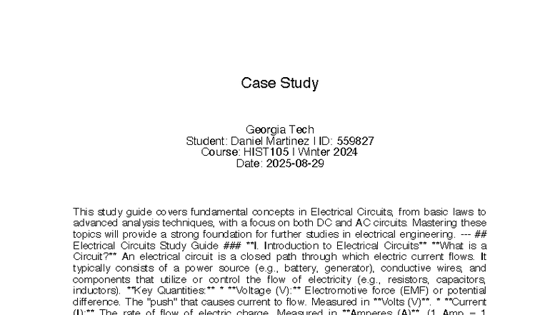 HIST105 Winter 2024: Electrical Circuits Study Guide - Studocu