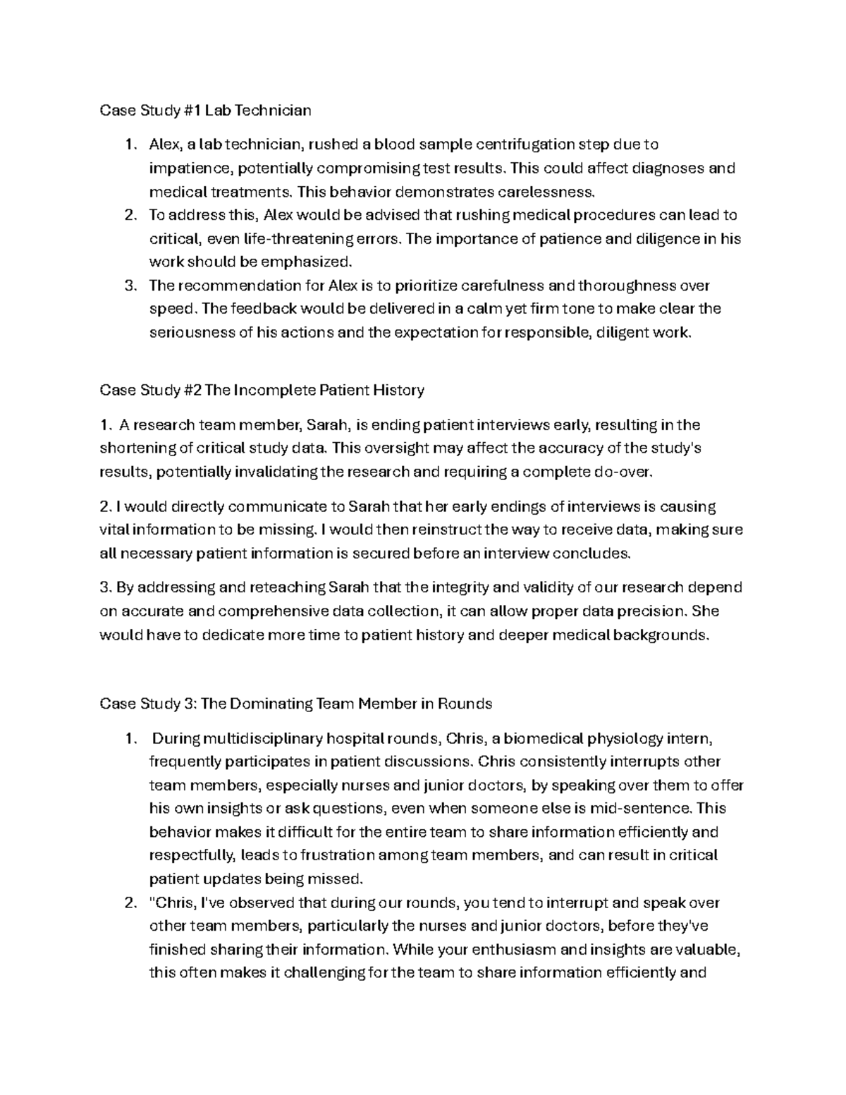 Case Study: Lab Technician Errors and Team Dynamics Analysis - Studocu