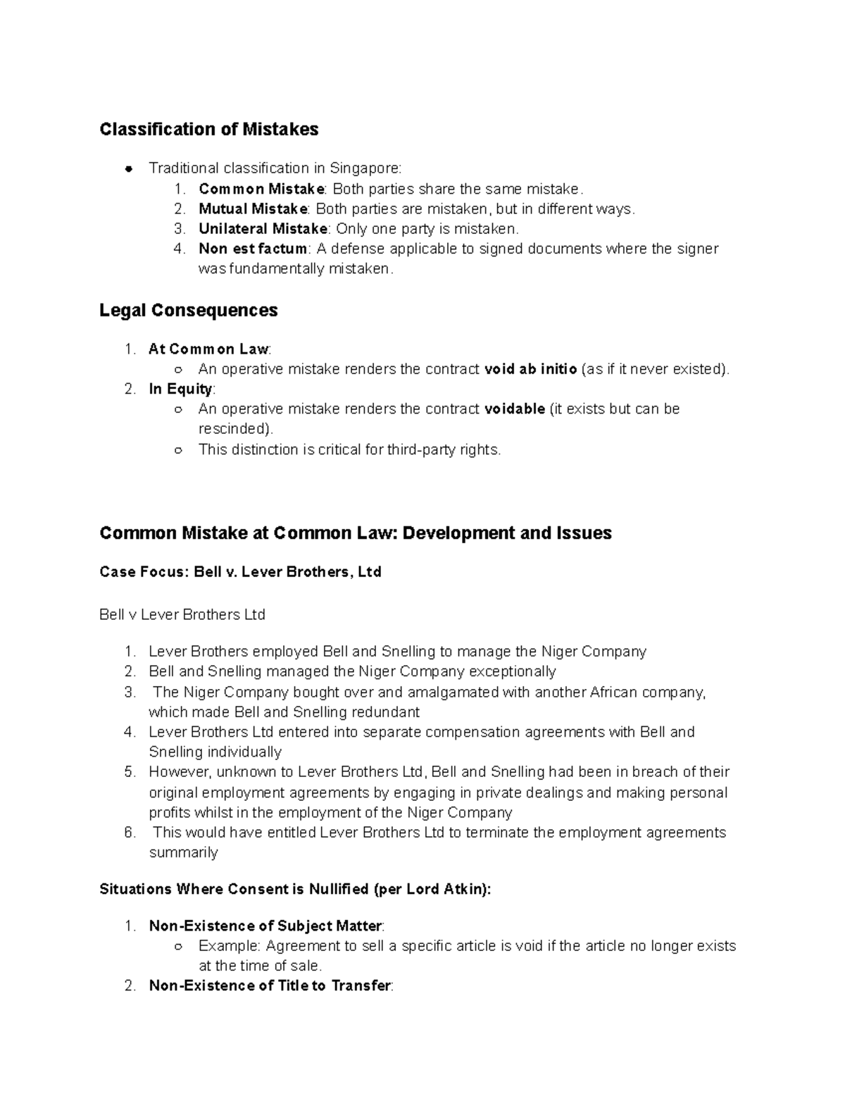 Classification of Mistakes in Contract Law: Common & Unilateral ...