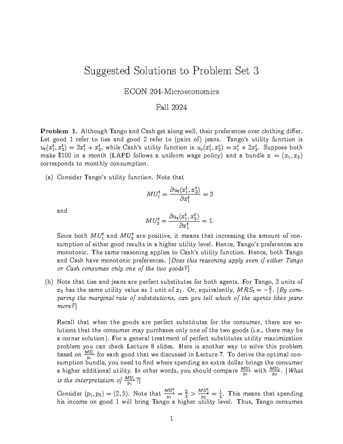 HW3 solutions - problem set 3 ECON Fall 2024 analysis and answers - Studocu