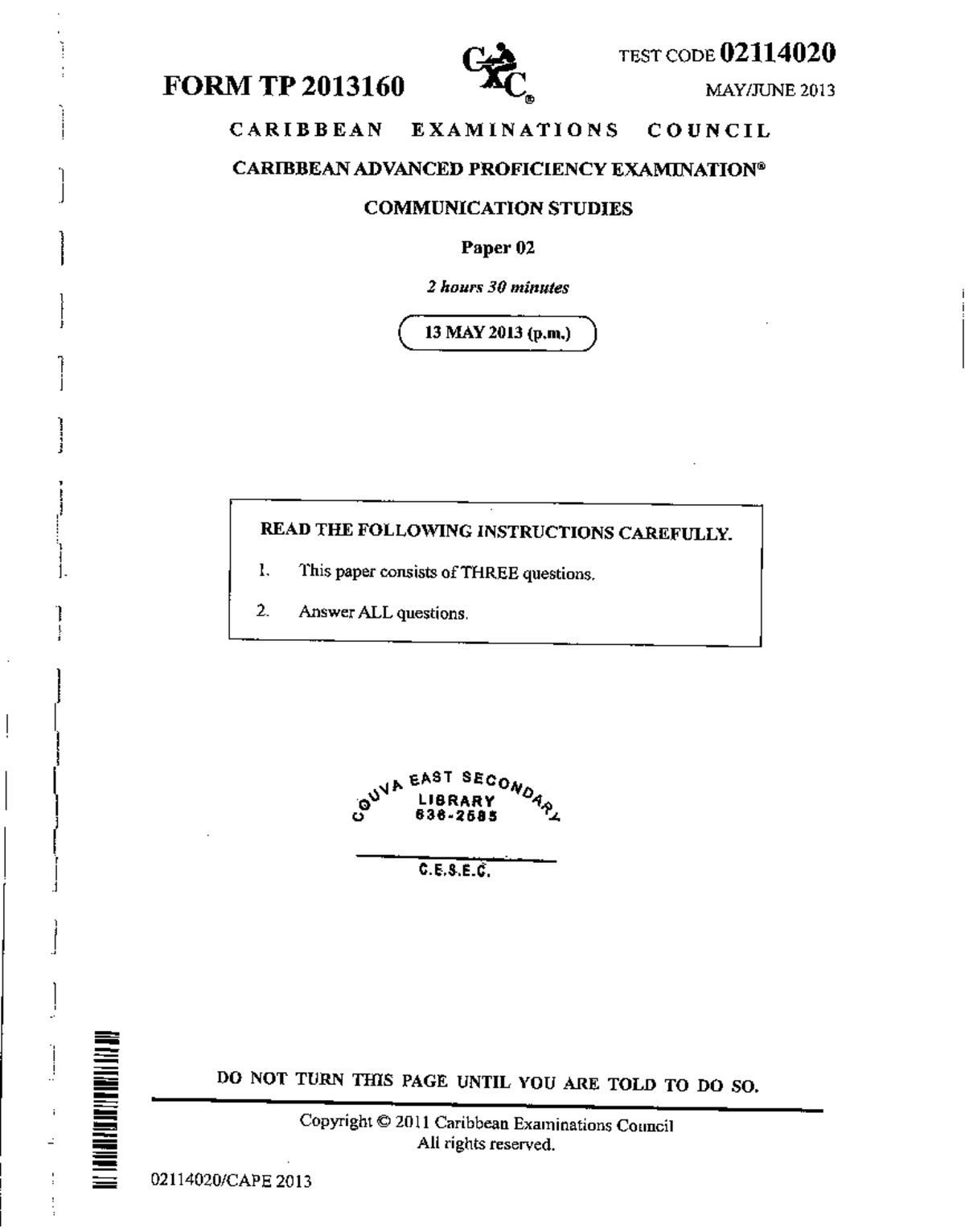 CAPE Communication Studies 2013 Paper 02 Exam Review Notes - Studocu