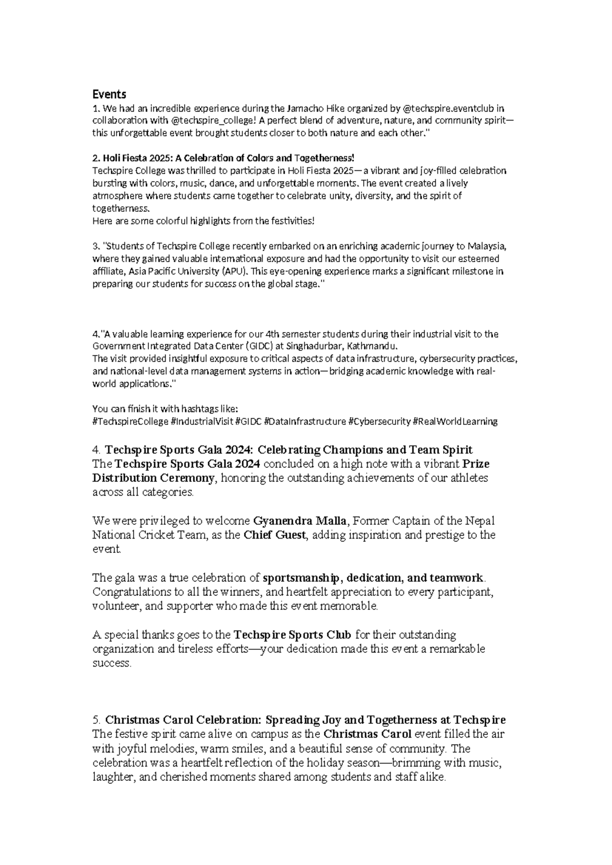 Techspire College Events Highlights: Adventure, Culture, and Careers ...