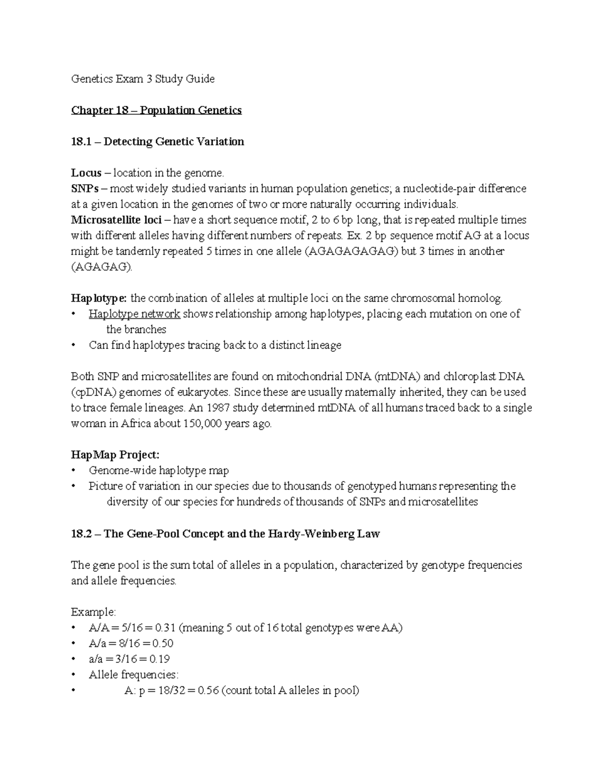 Genetics Exam 3 Study Guide: Key Topics in Population Genetics and DNA ...