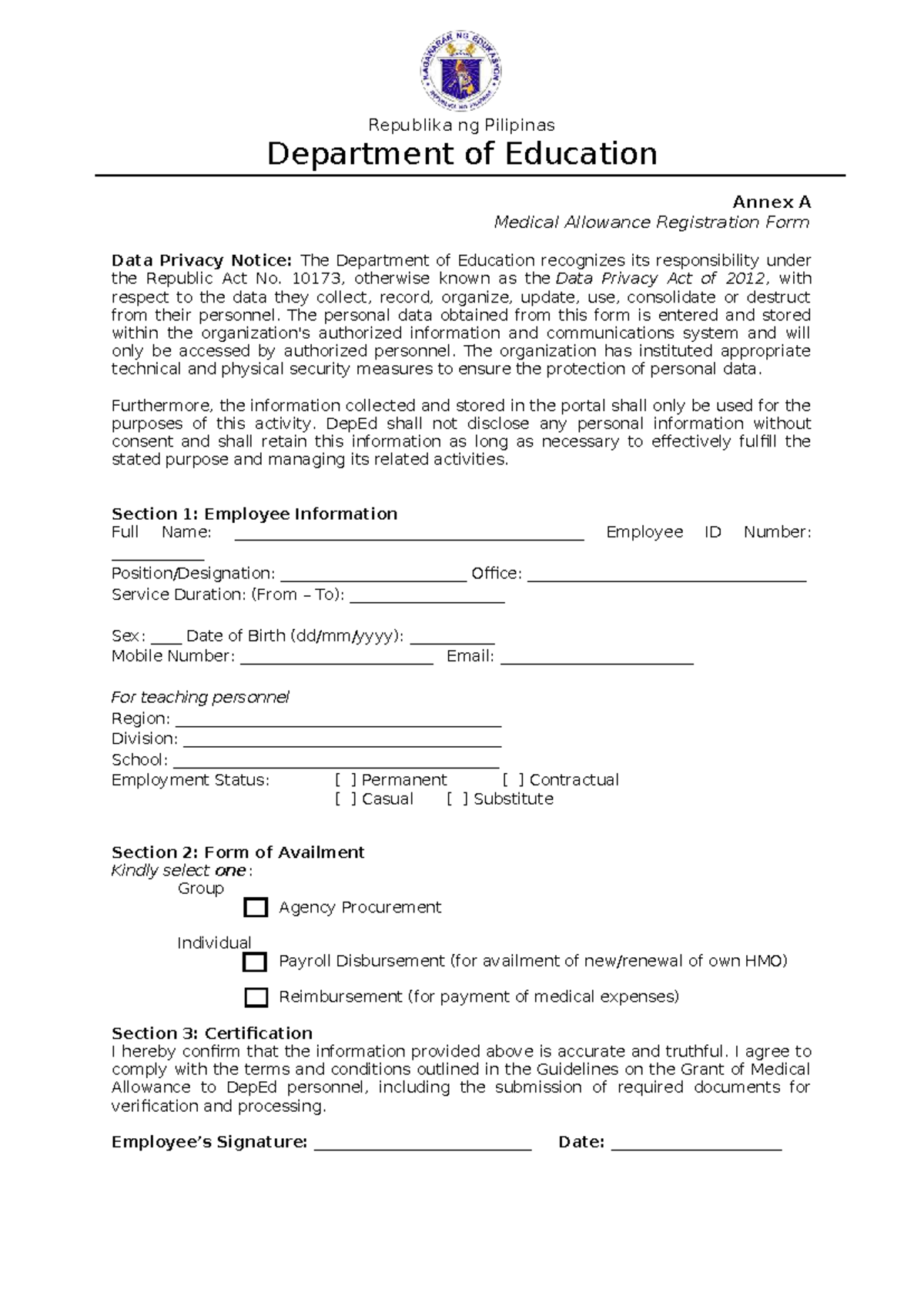 Annex A Medical Allowance Registration Form - Data Privacy Notice - Studocu
