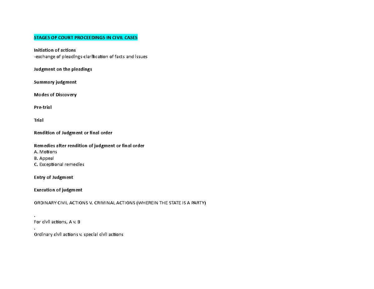 Civil Procedure 101: Key Stages and Concepts in Civil Cases - Studocu