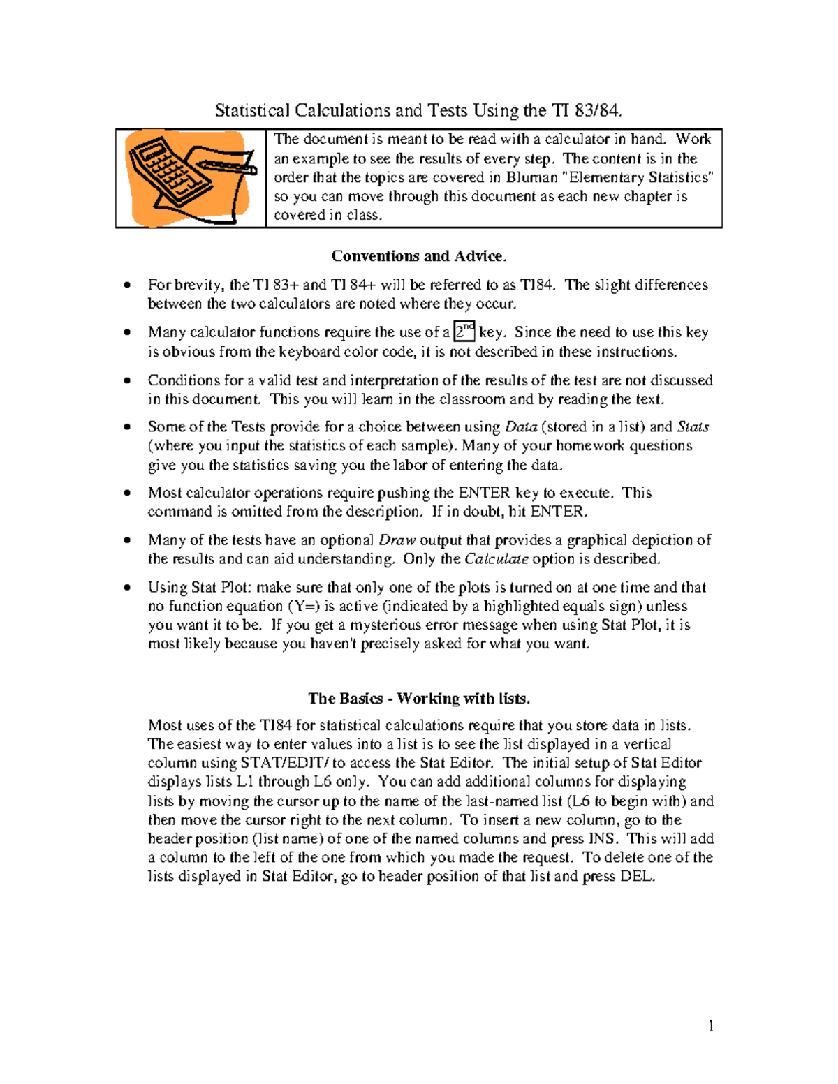 TI-84 Statistics: Calculations & Tests Guide for Stat 101 Classes - Studocu