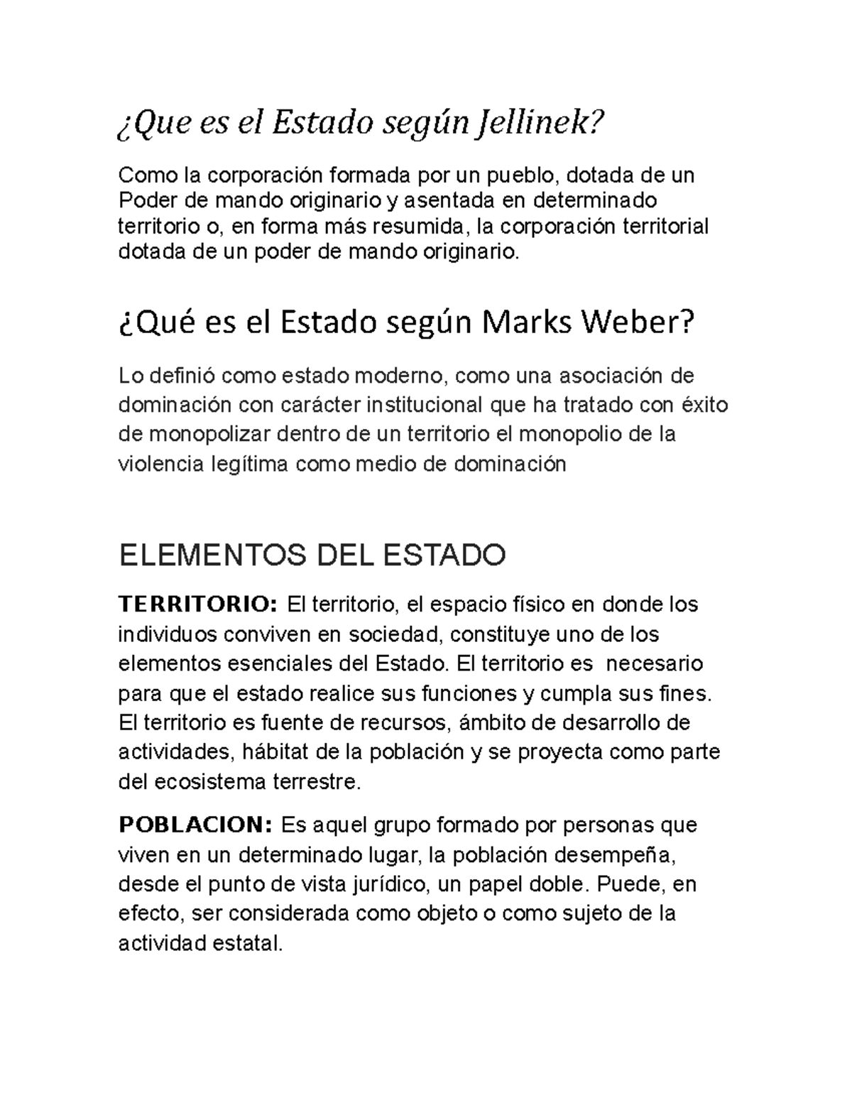 Elementos del Estado: Territorio, Población y Gobierno - Studocu