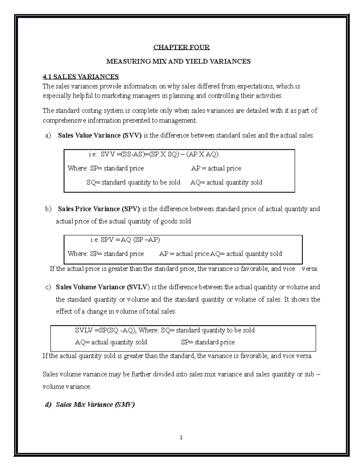 Ch-4-1 - Cost II: Analyzing Sales & Input Variances - Studocu