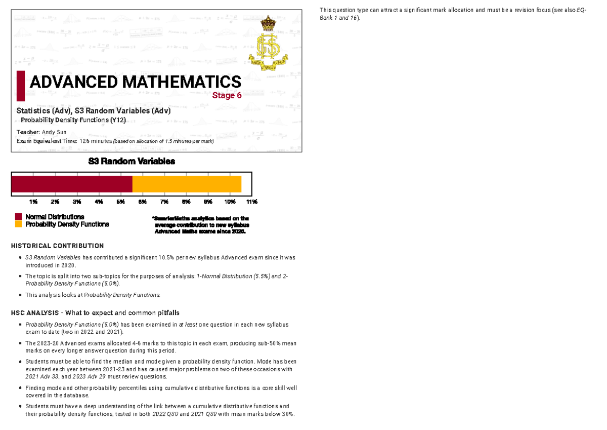 Probability Density Functions Analysis - ADVANCED MATHEMATICS S3 - Studocu