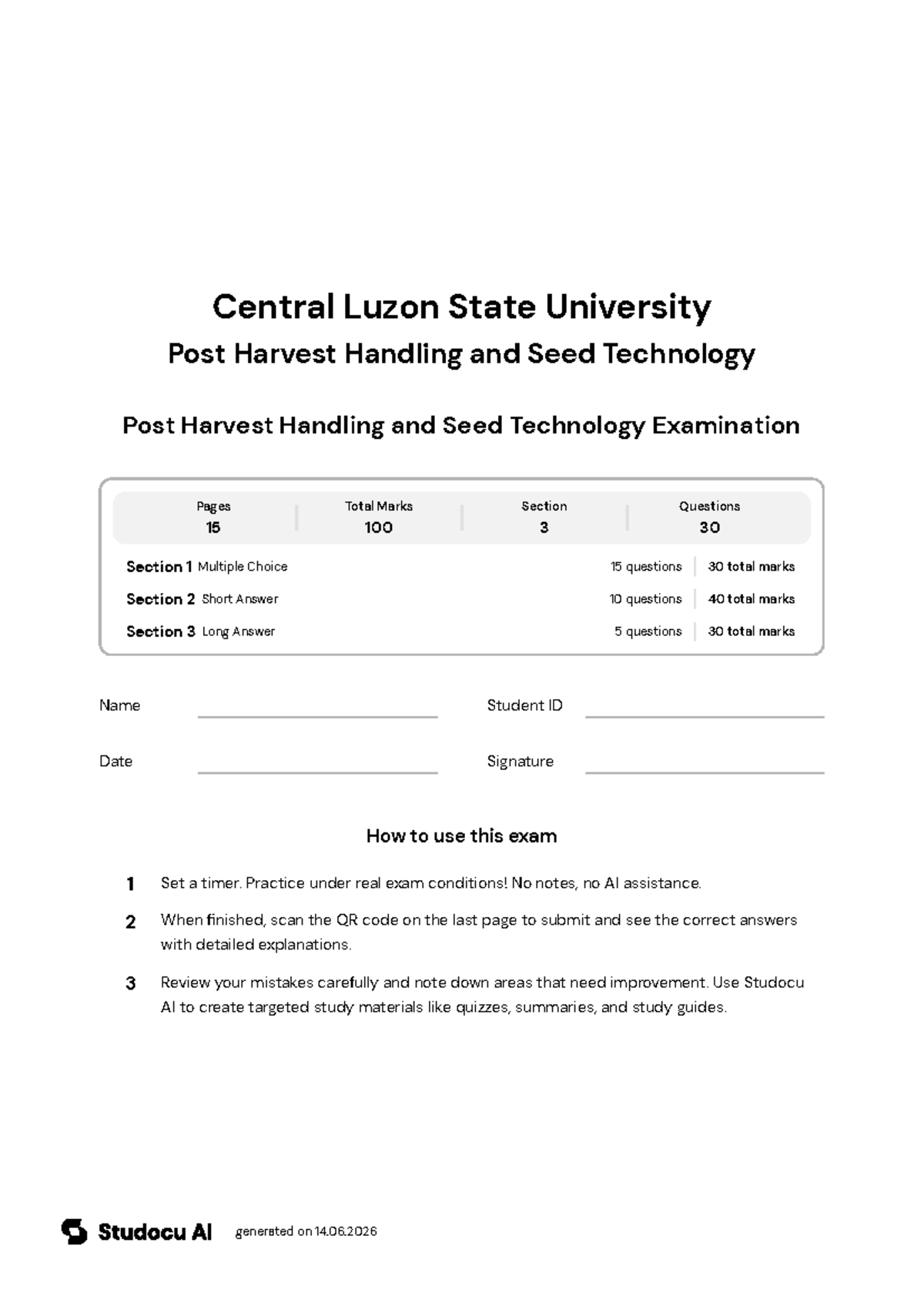 CRSCI 3200 Final Exam: Post Harvest Handling & Seed Tech - Studocu