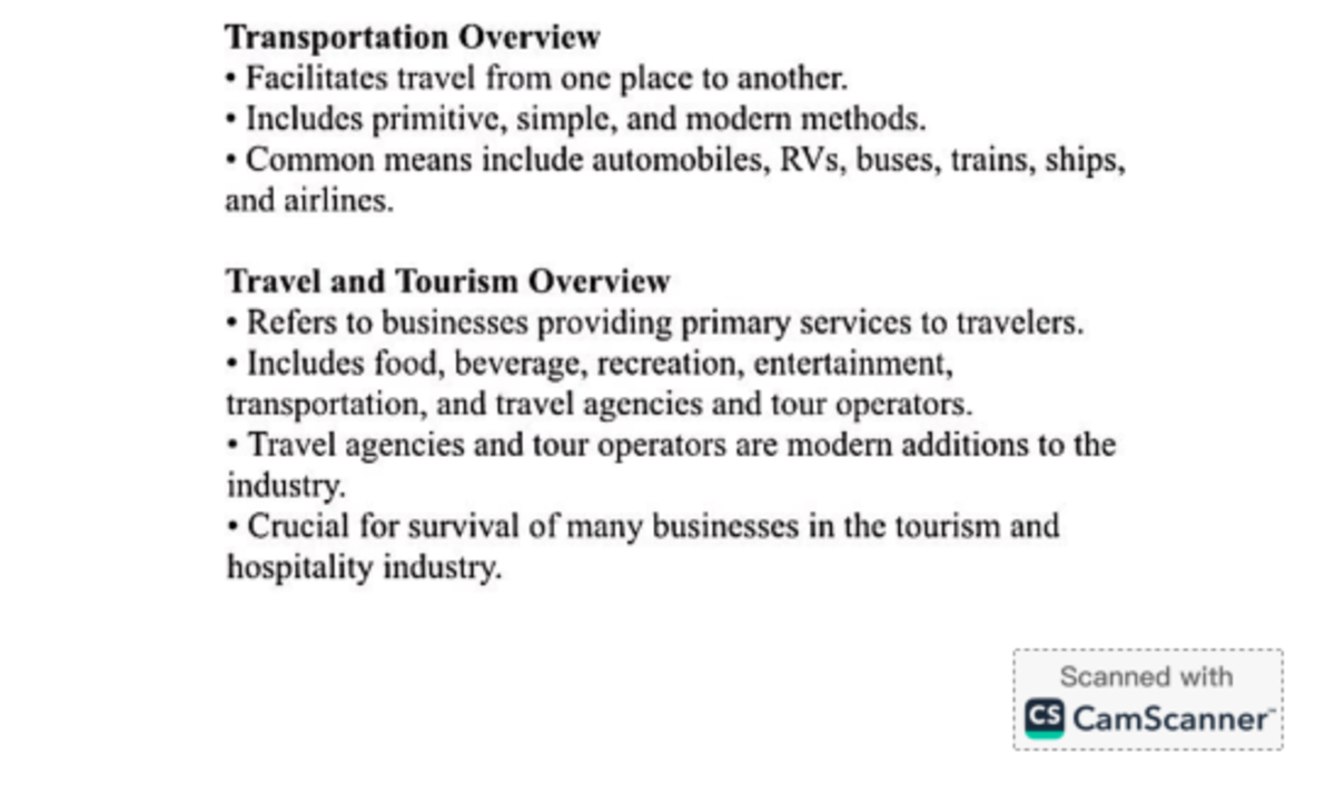 Travel and Tourism Overview - Transportation Overview Facilitates ...