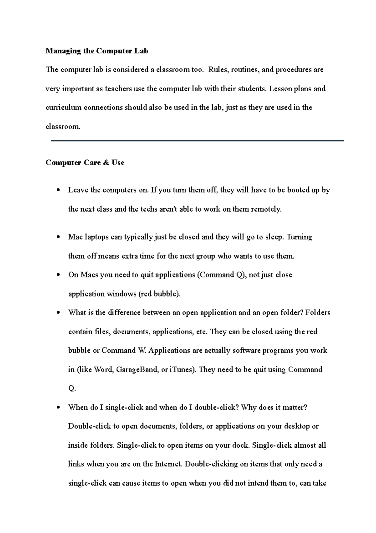 Managing the Computer Lab - Rules, routines, and procedures are very ...