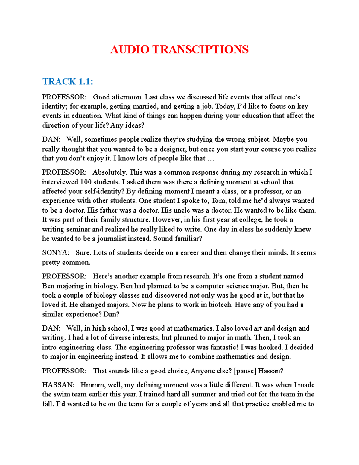 Audio Transcription Summary: Key Events in Education and Identity - Studocu