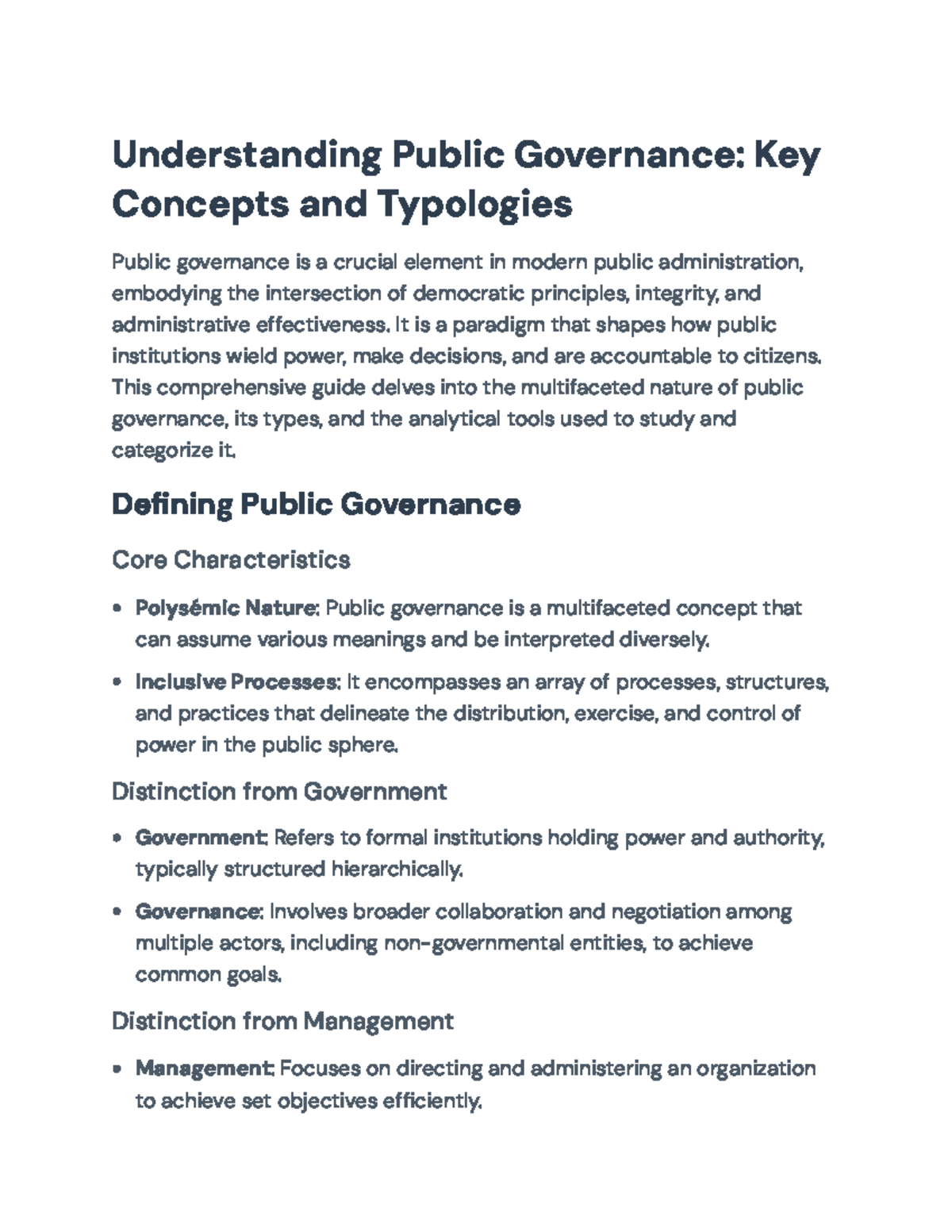 Understanding Public Governance: Key Concepts and Typologies Overview ...