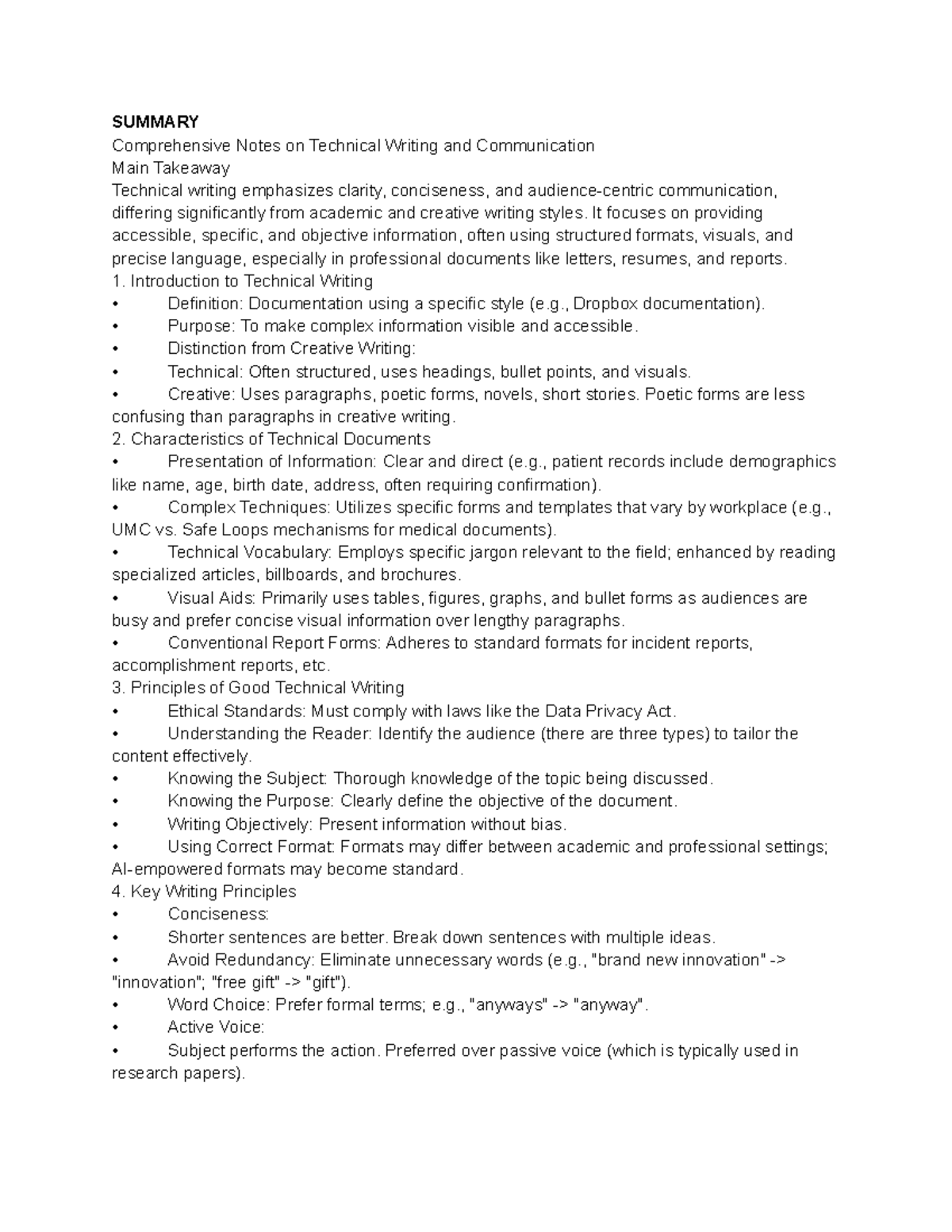 Technical Writing (ENG 101): Comprehensive Summary and Key Principles ...
