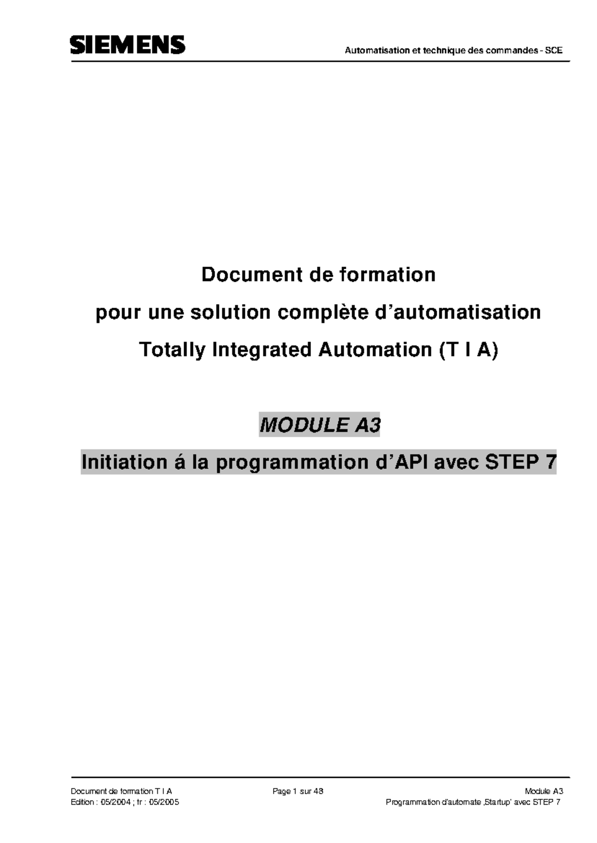 Module A3: Initiation à la Programmation avec STEP 7 - TIA - Studocu