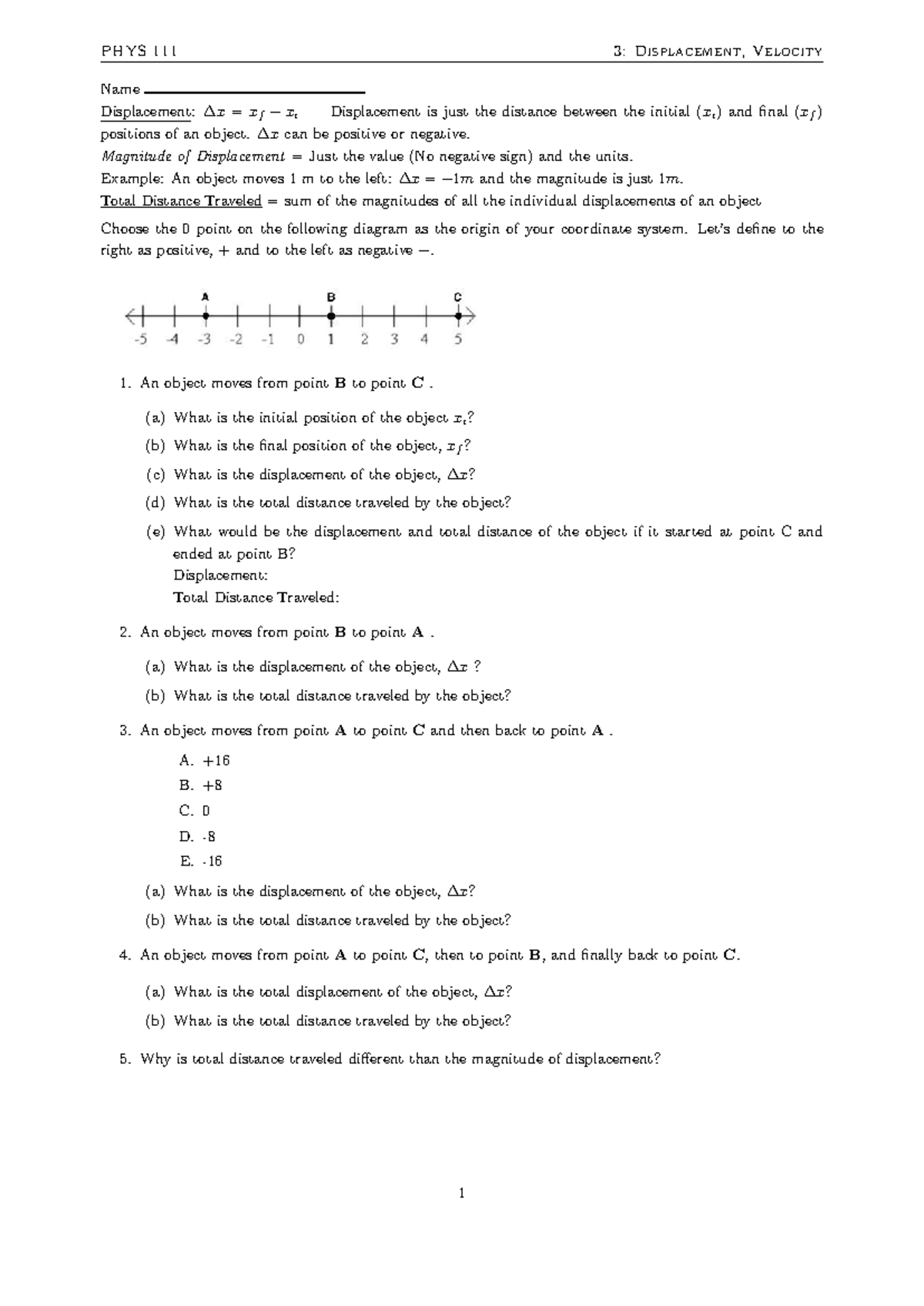 PHYS 3: Displacement and Velocity Handout 3 HR32Gi D - Studocu