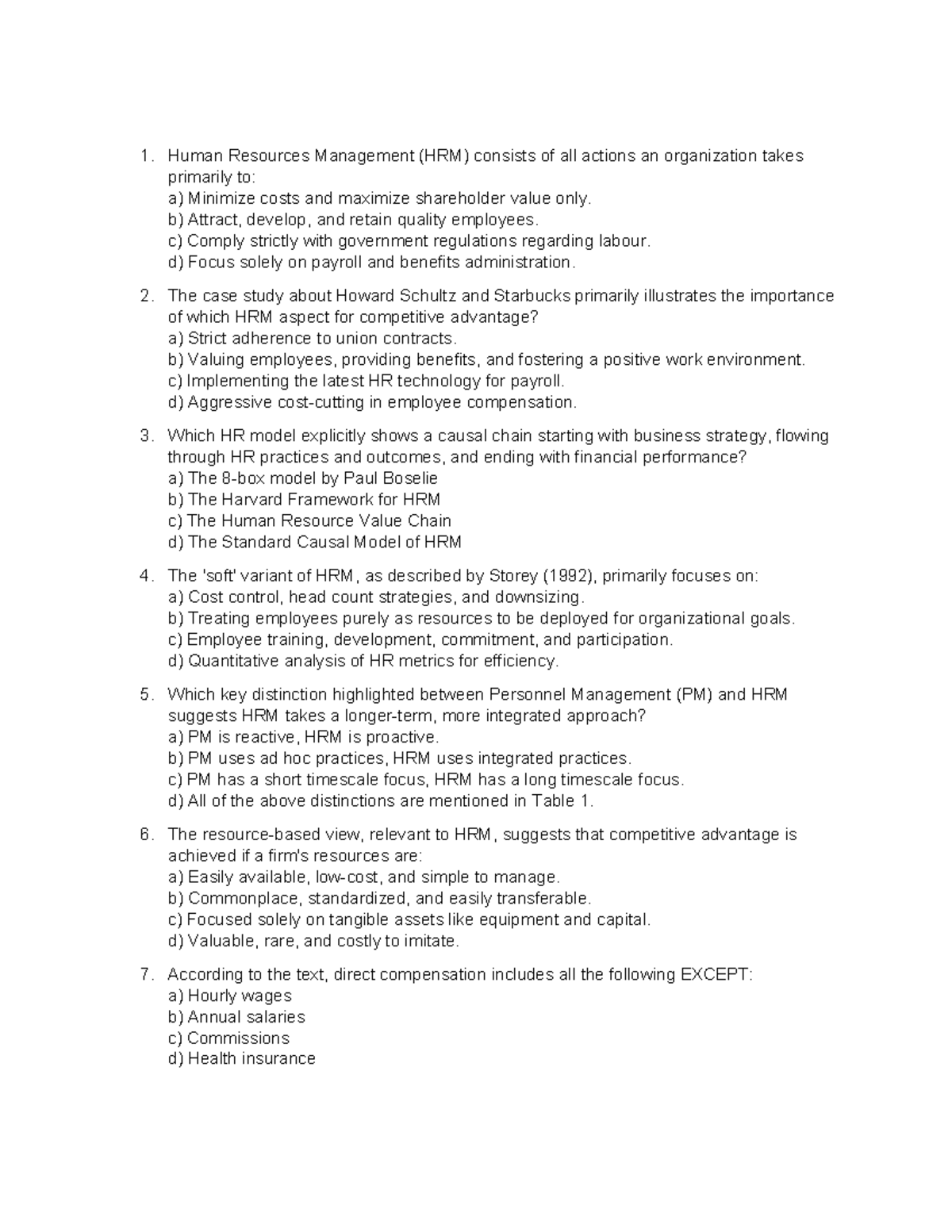Human Resources Management (HRM) Practice Questions for Exam Prep - Studocu
