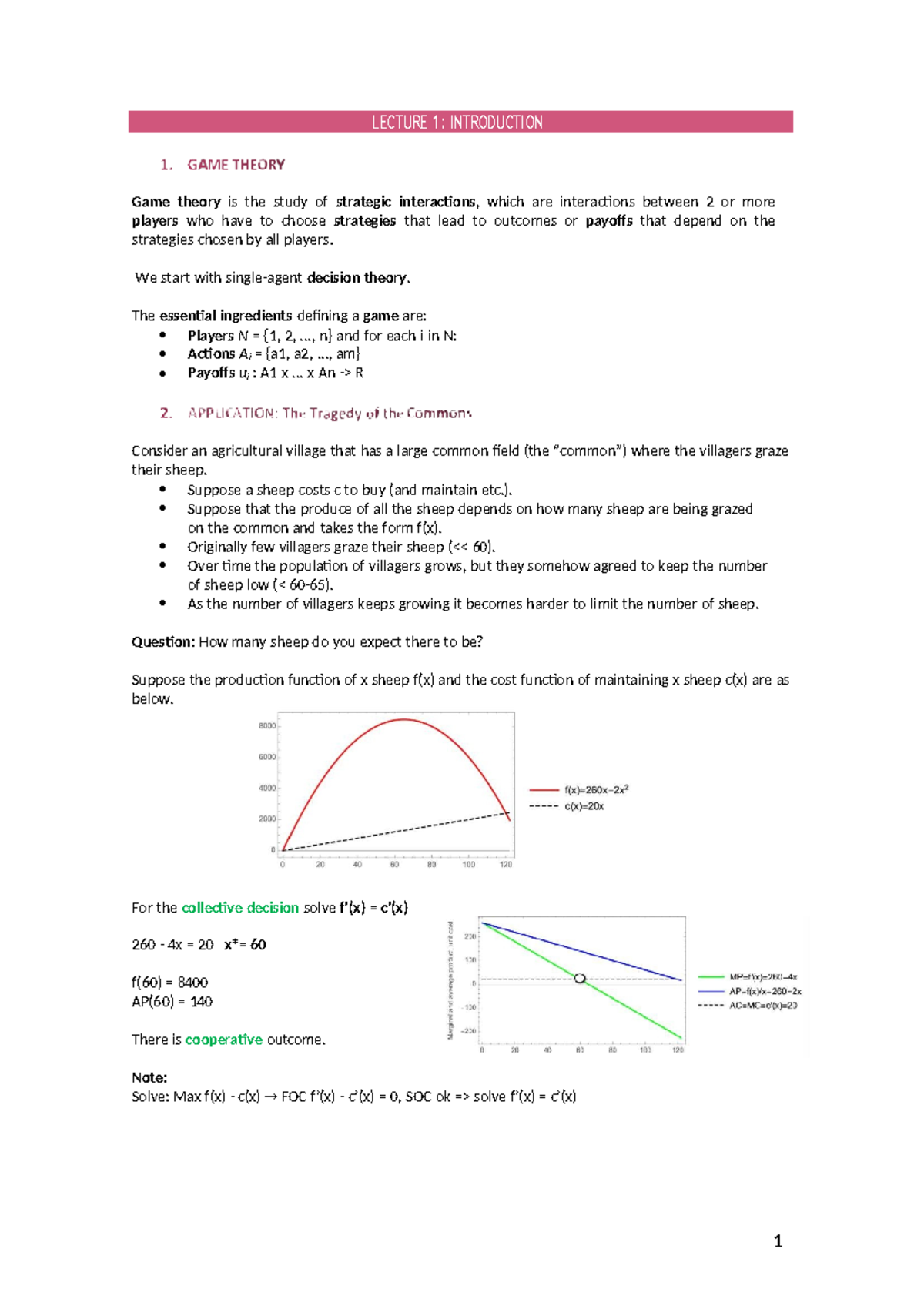 LECTURE 1: INTRODUCTION TO GAME THEORY (Course Code: AP) - Studocu