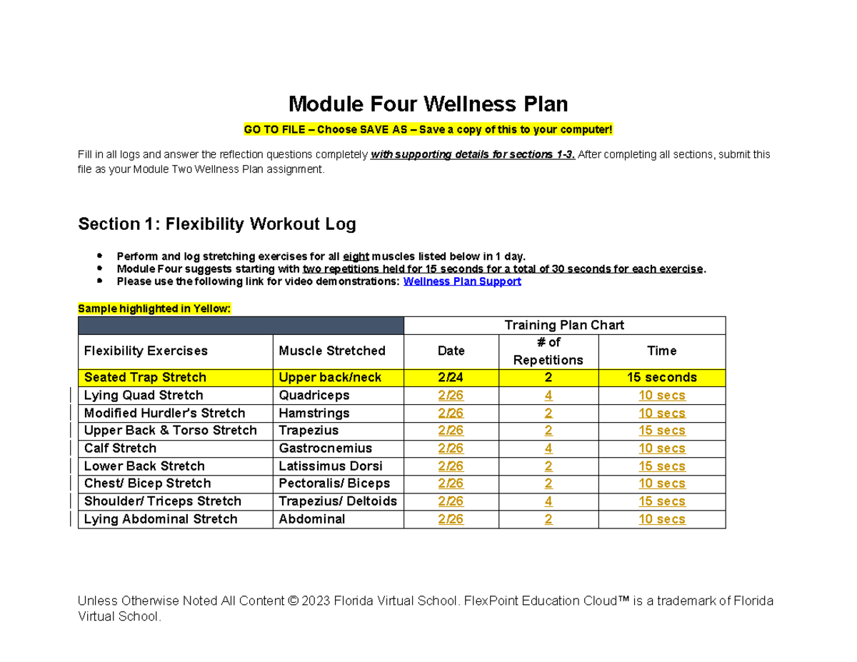 Module four wellness plan - Module Four Wellness Plan GO TO FILE ...