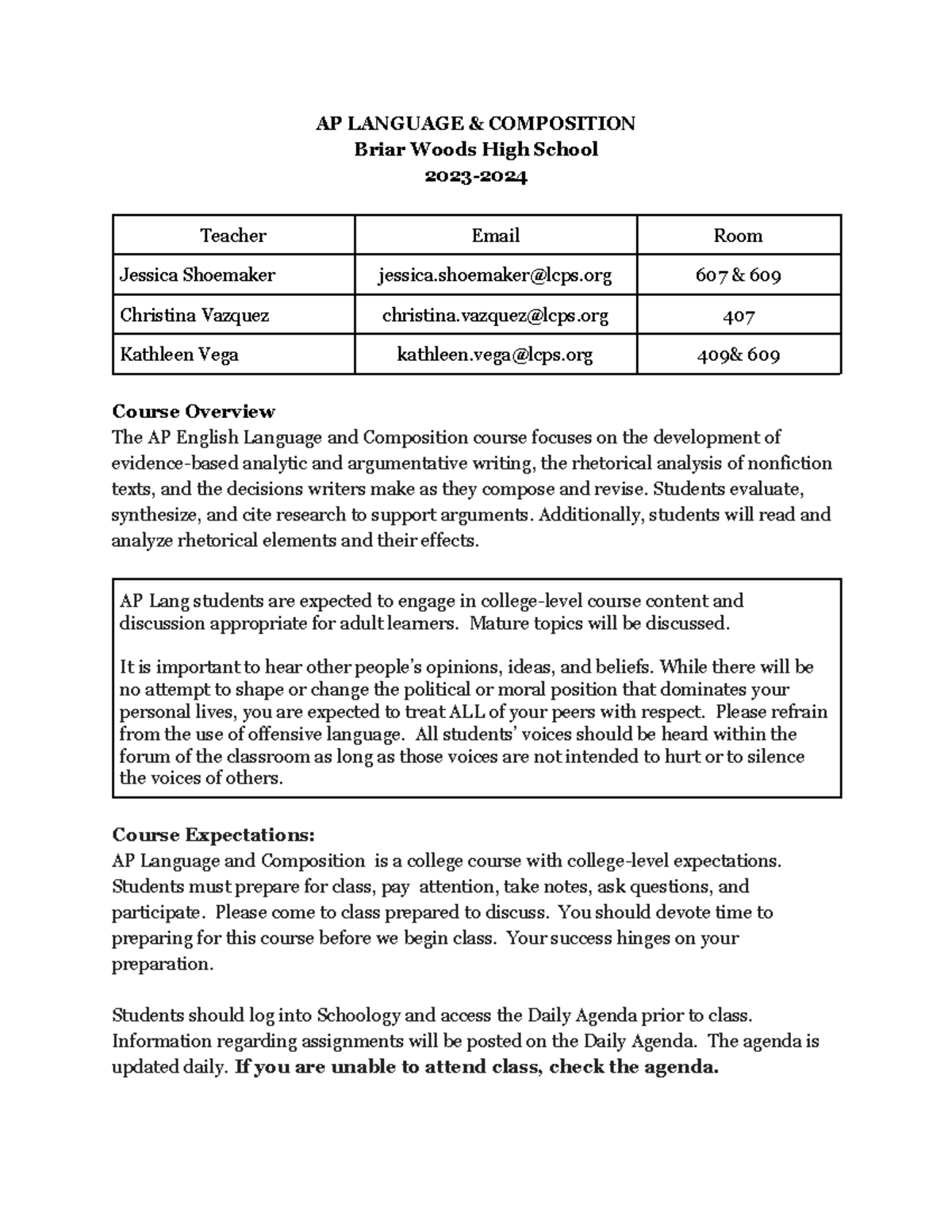 AP Lang Course Syllabus 2023-2024: Overview and Expectations - Studocu