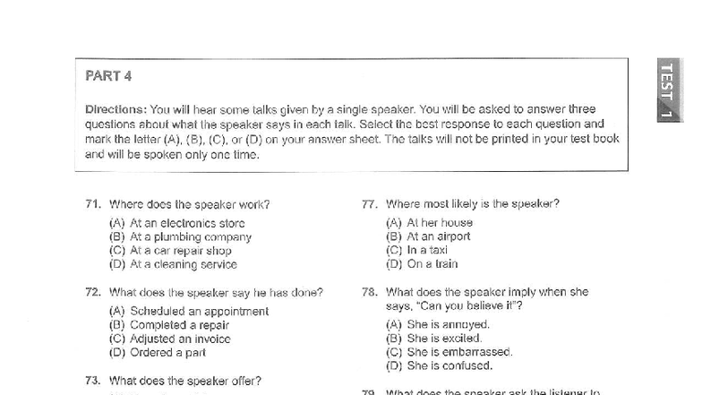 Final Test P4 - Listening Comprehension Questions - Studocu