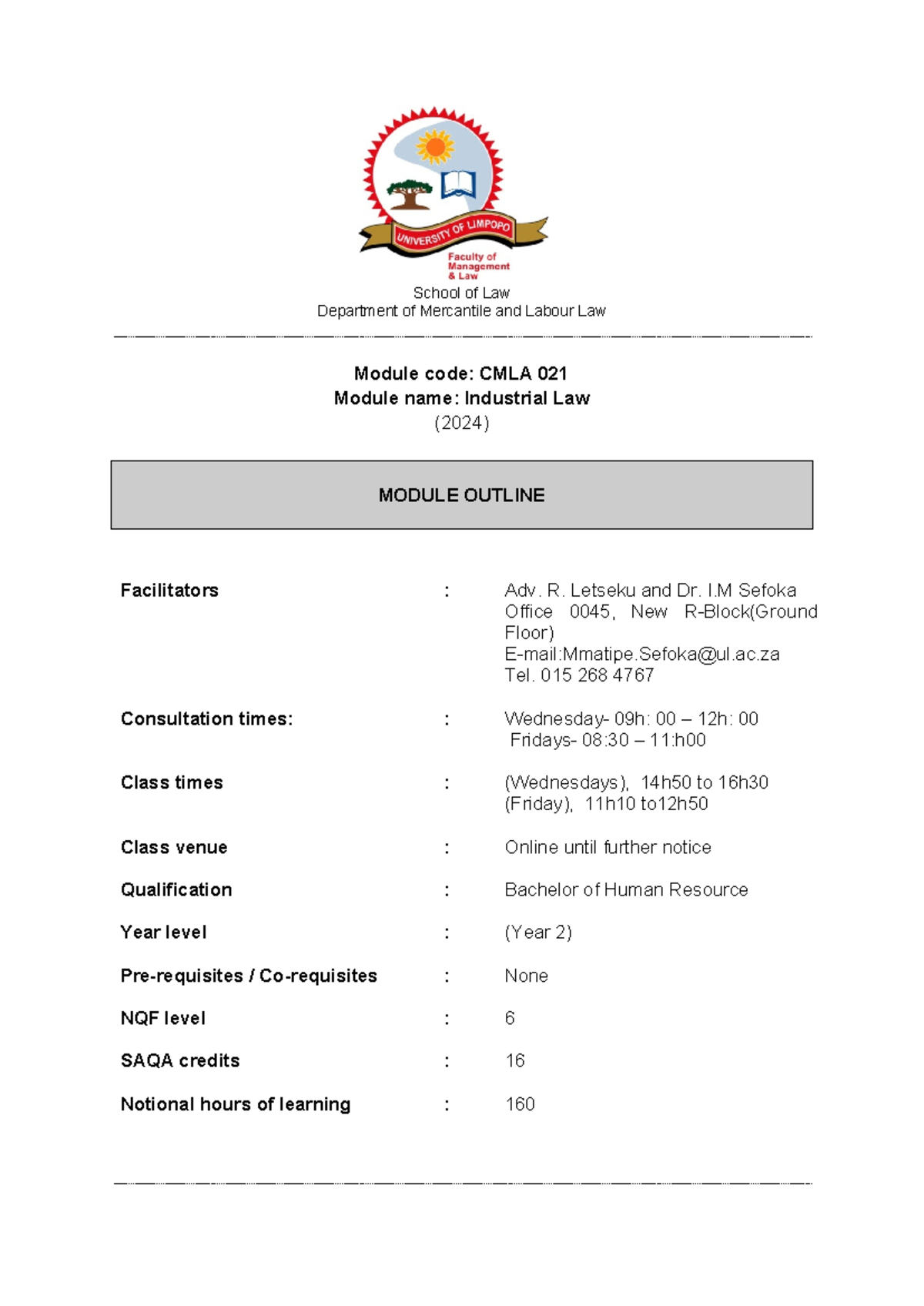 CMLA021 CHAPTERS 4-6 - School of Law Department of Mercantile and ...