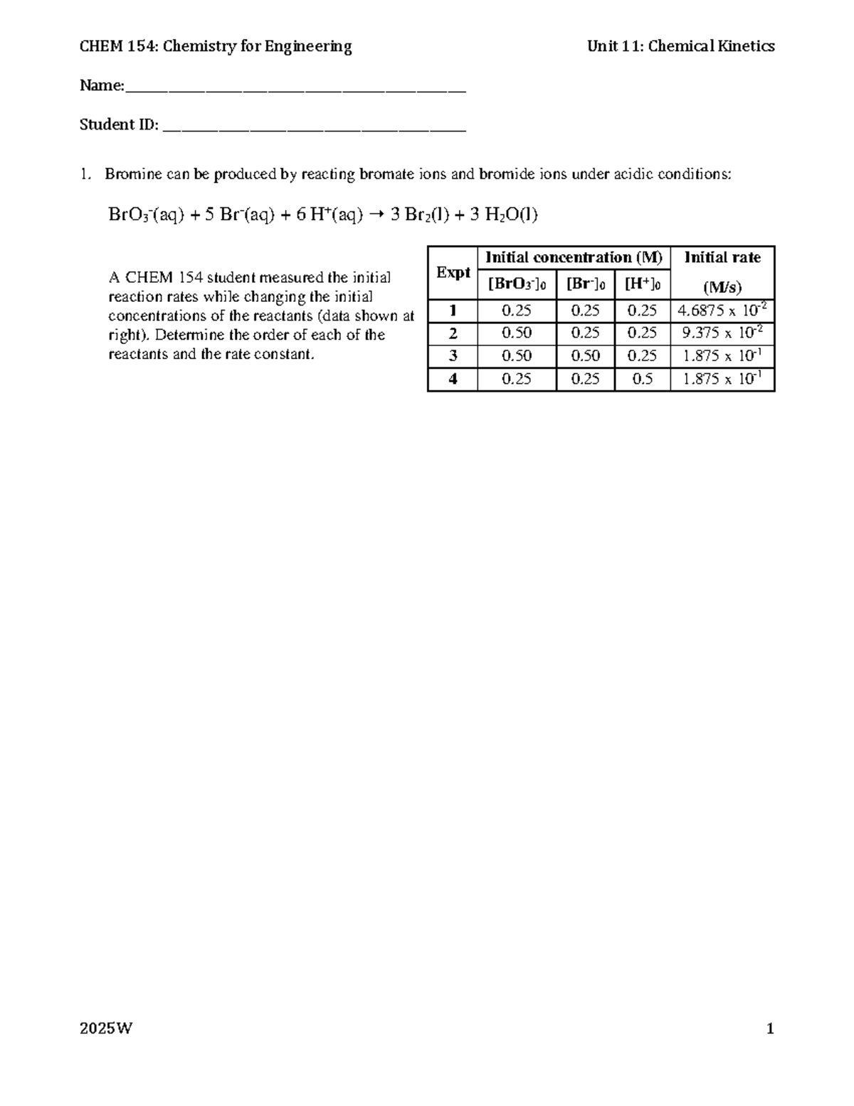 2025W CHEM 154: Unit 11 - Chemical Kinetics Study Guide - Studocu