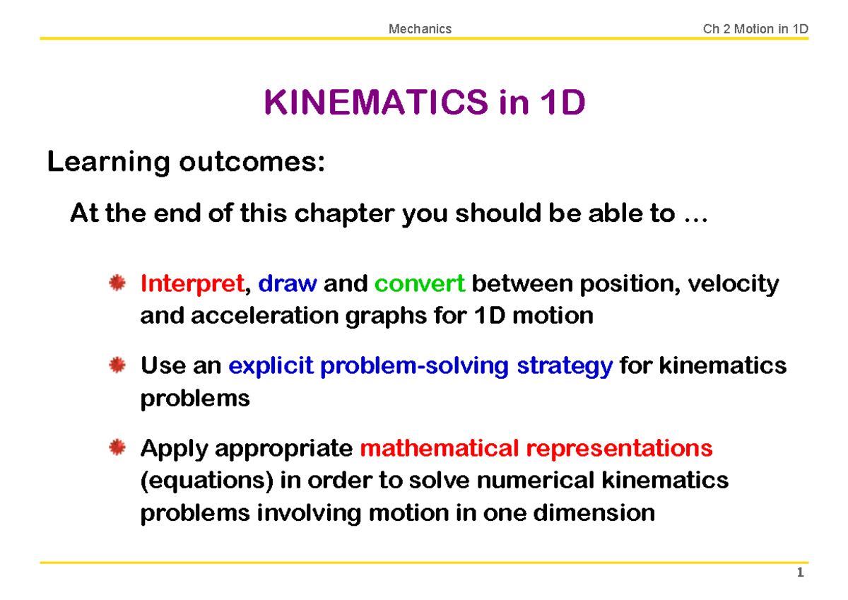 KJF Ch 2 - Lecture Slides on Motion in 1D Kinematics Concepts - Studocu