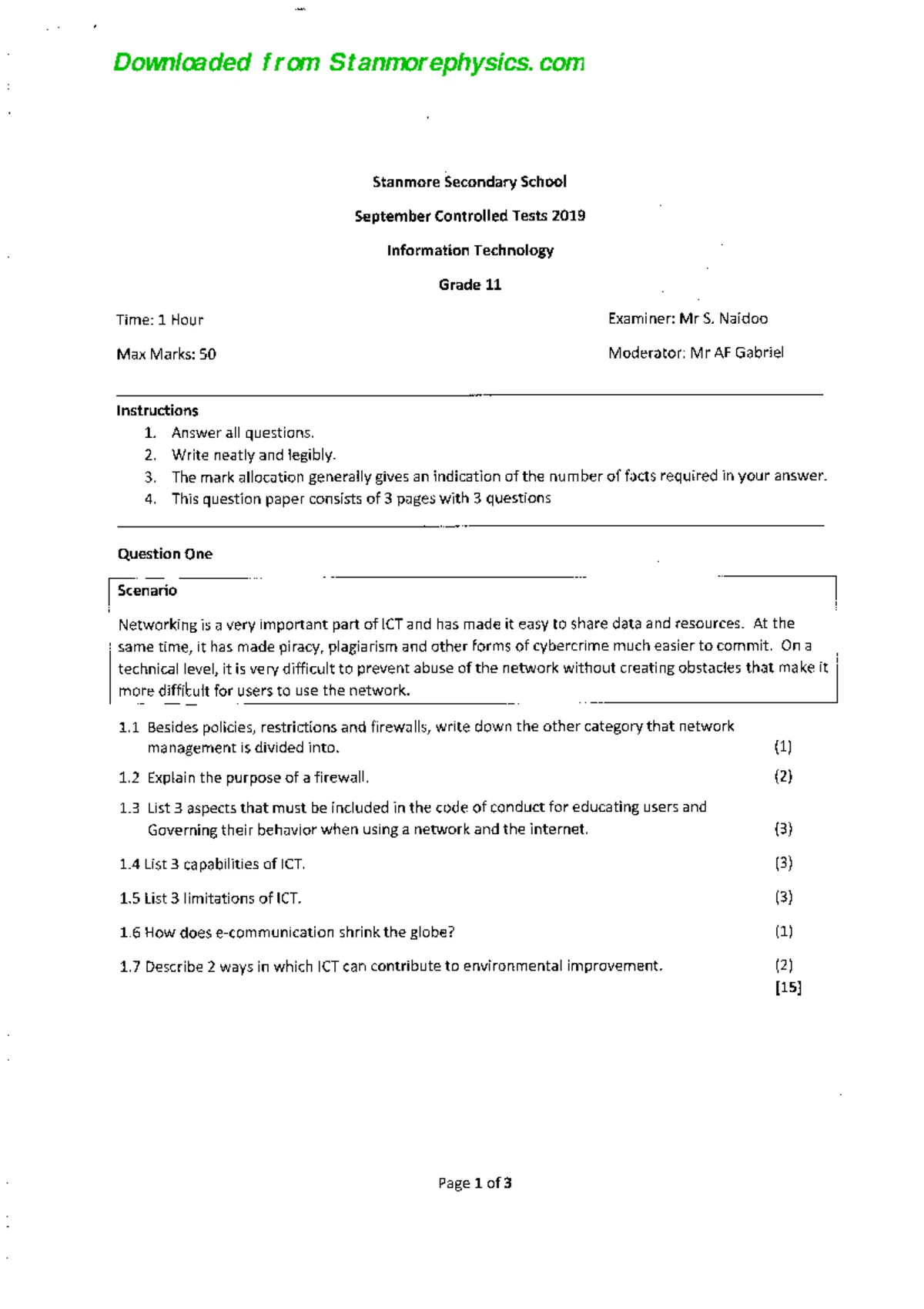 Information Technology P1 Exam Nov 2024 - Question Paper & Instructions ...