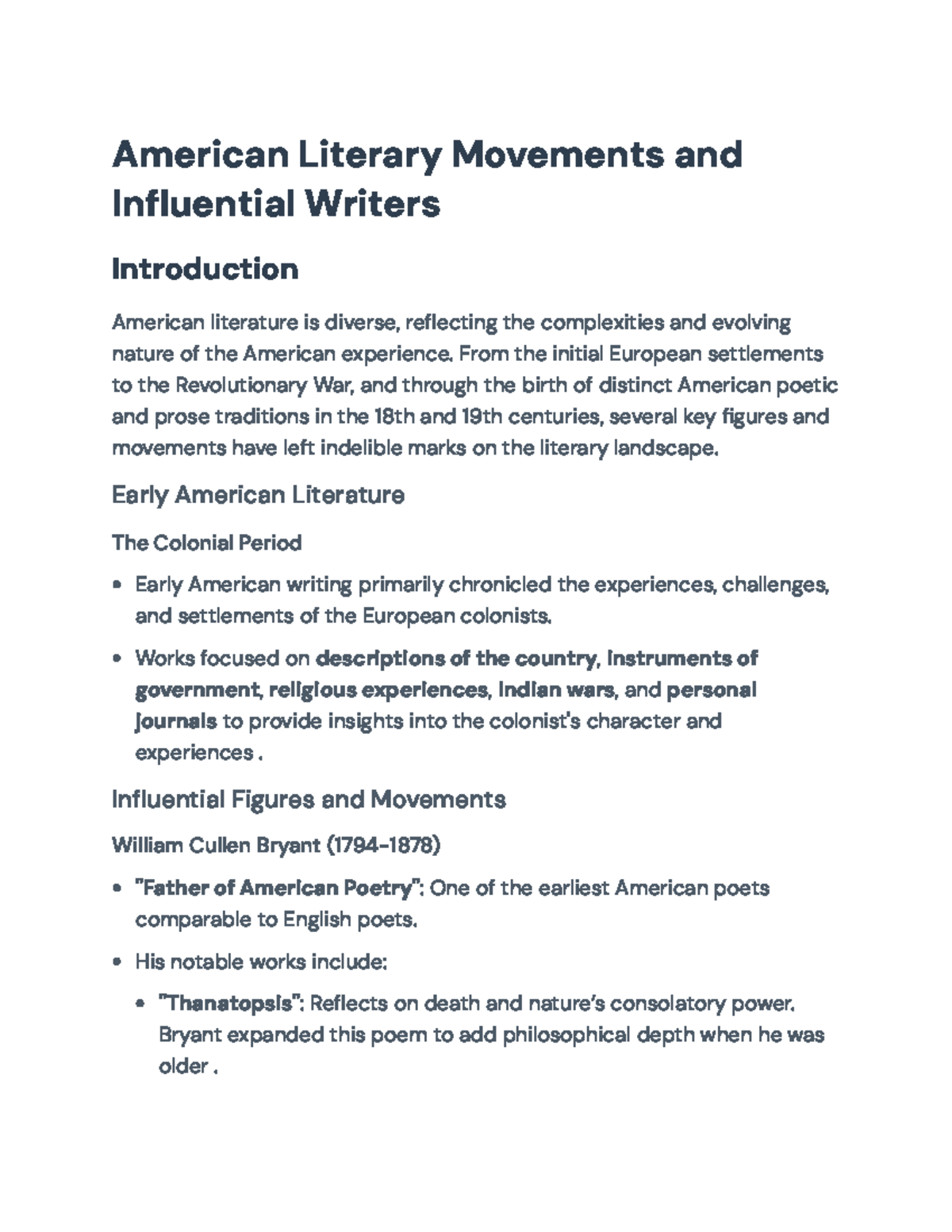 American Literary Movements and Influential Writers Overview - American ...