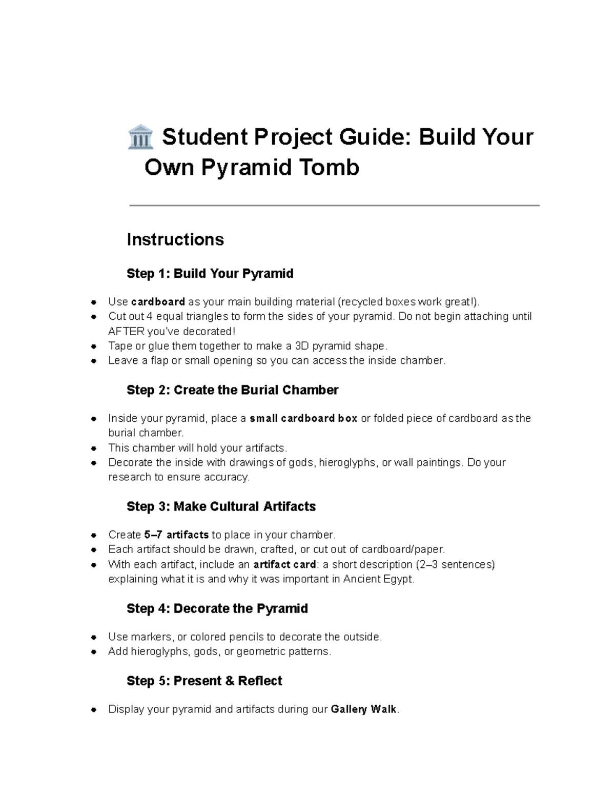 Pyramid Tomb Project Instructions: Build Your Own Egyptian Tomb - Studocu