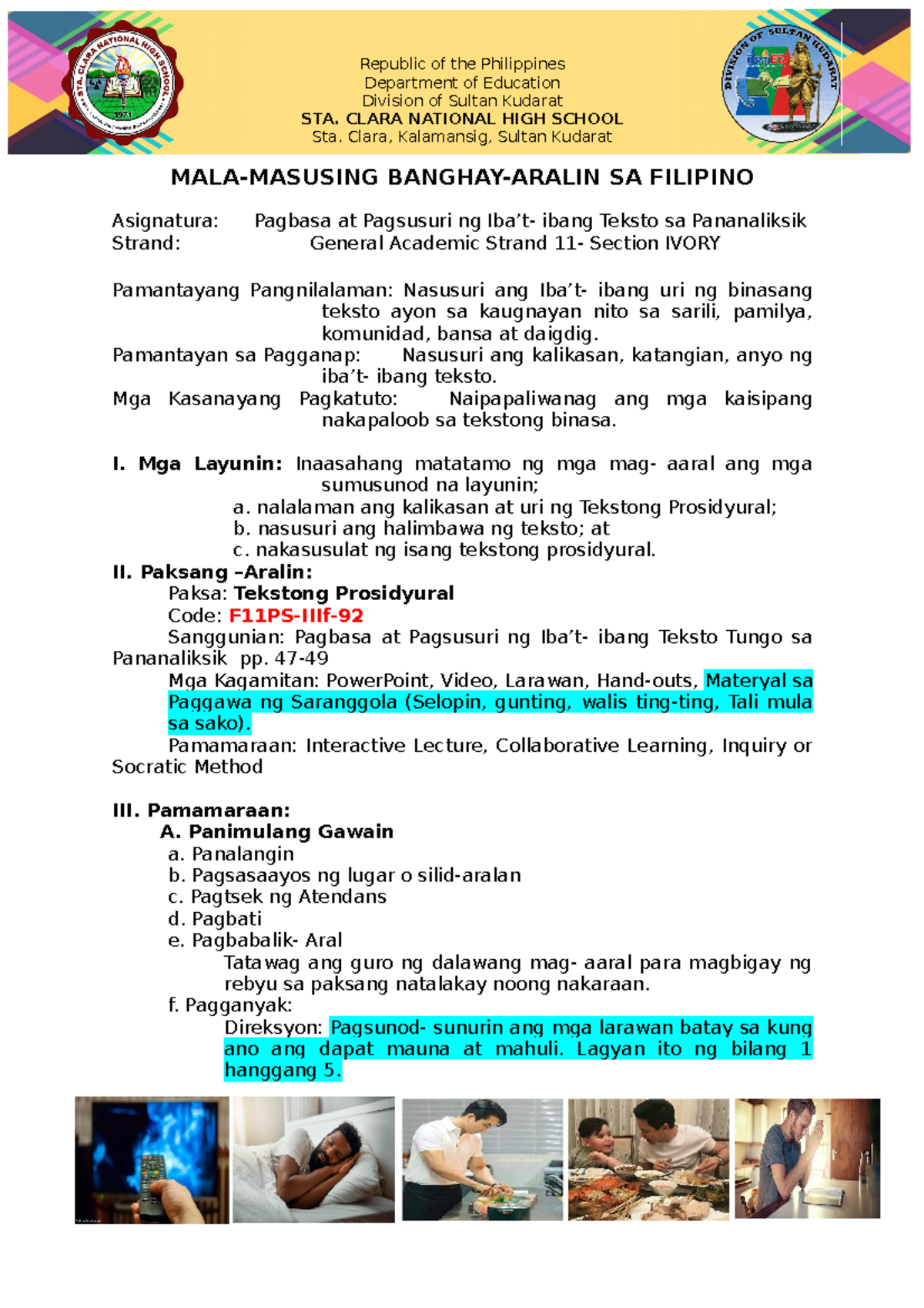 Lesson Plan for Grade 11 - Pagbasa at Pagsusuri ng Teksto (F11PS-IIIf ...