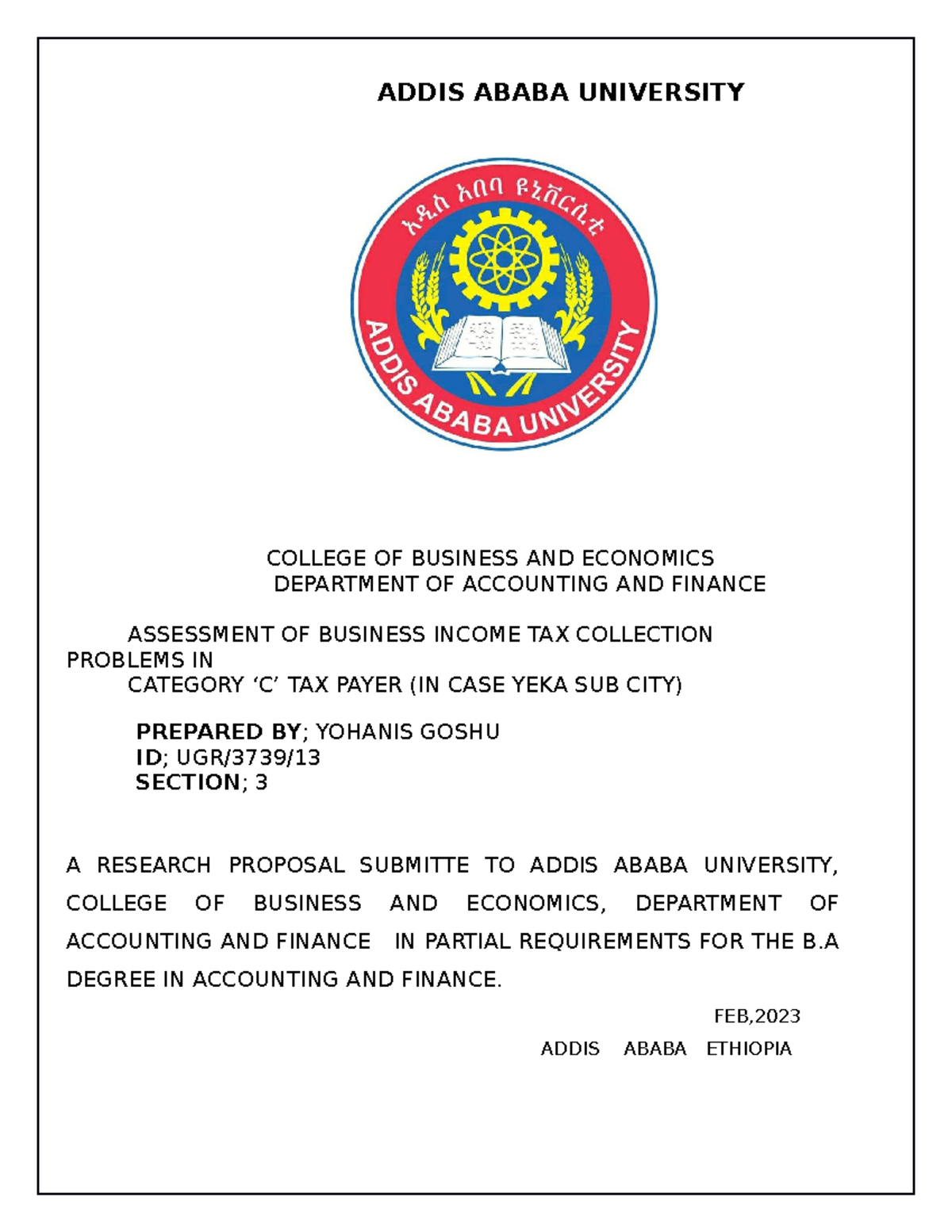 Assessment of Business Income Tax Collection Issues: Category 'C' Tax ...