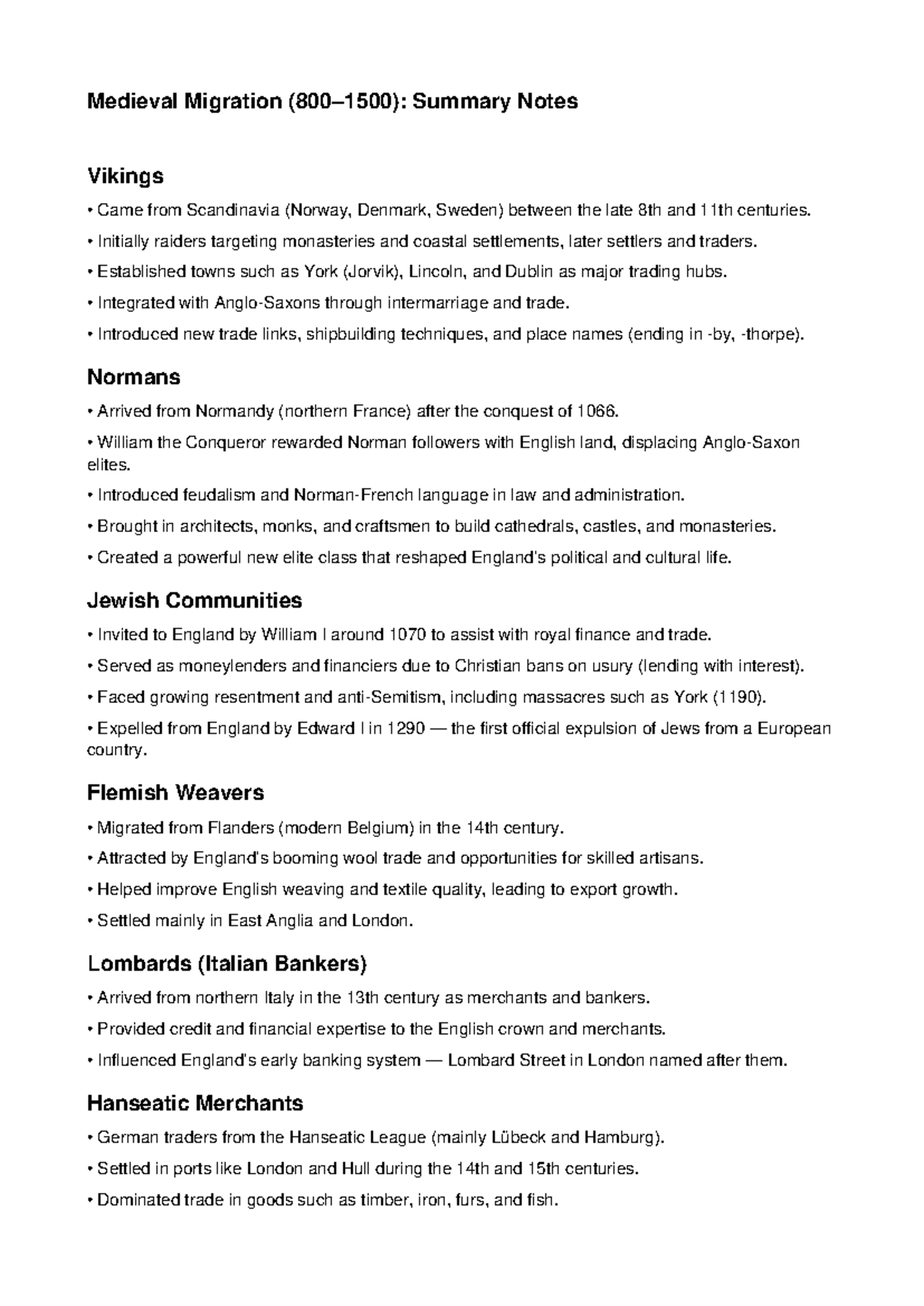 Medieval Migration Summary Notes: Vikings, Normans, and More - Studocu