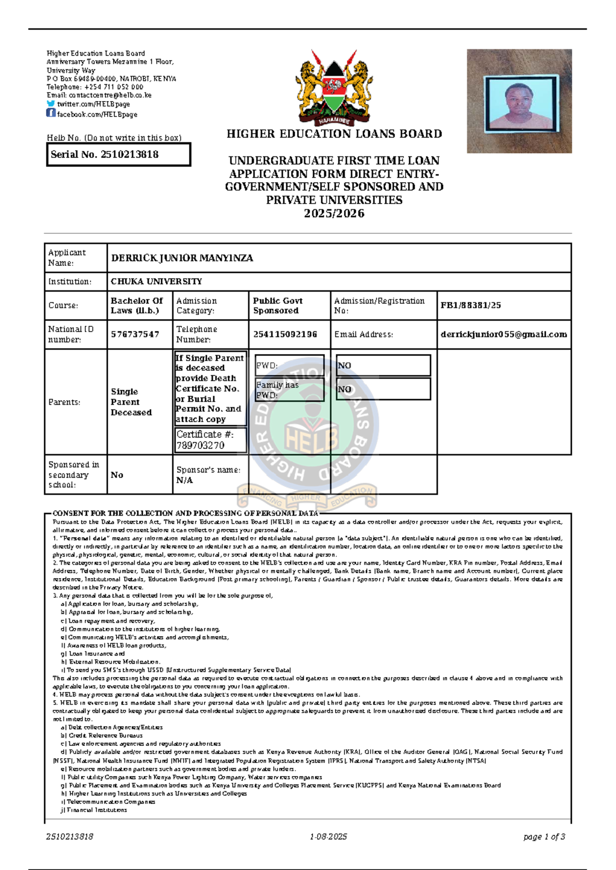 HELB Undergraduate First-Time Loan Application Form - Chuka University ...