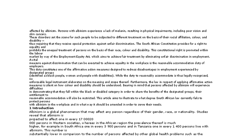 Legal Protections for Persons with Albinism in South Africa: A Case ...