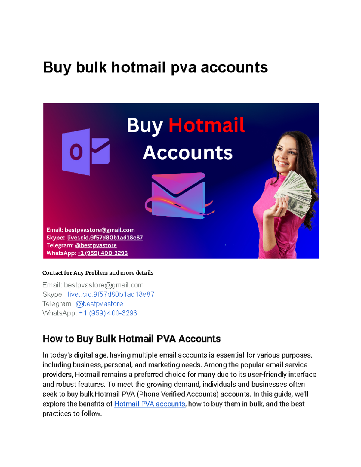 Buy bulk hotmail pva accounts - Buy bulk hotmail pva accounts Contact for Any Problem and more ...