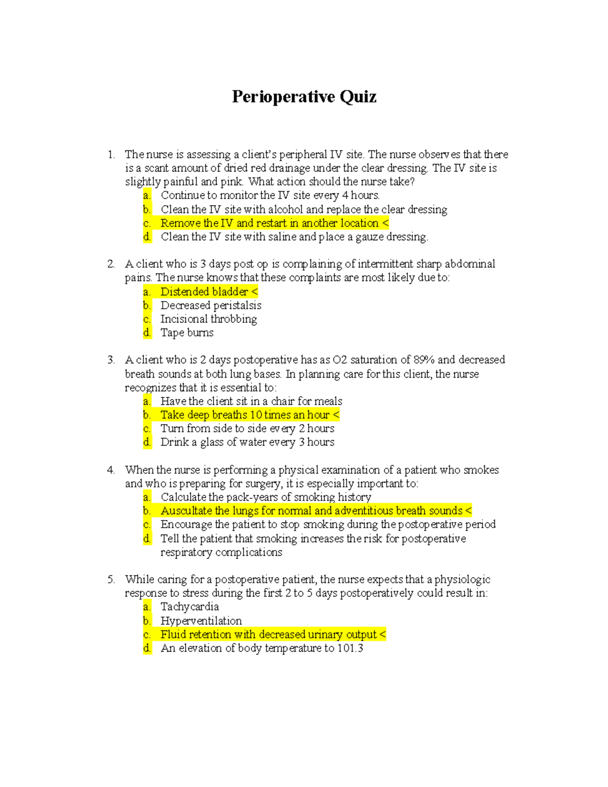 Perioperative Quiz: Postoperative Care Questions & Answers - Studocu